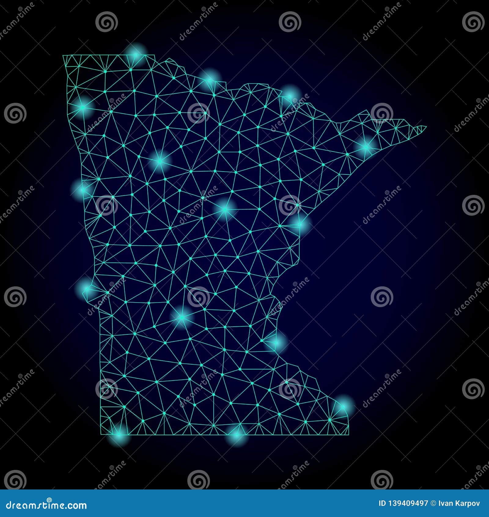 Polygonal Network Mesh Map of Minnesota State with Light Spots Stock ...