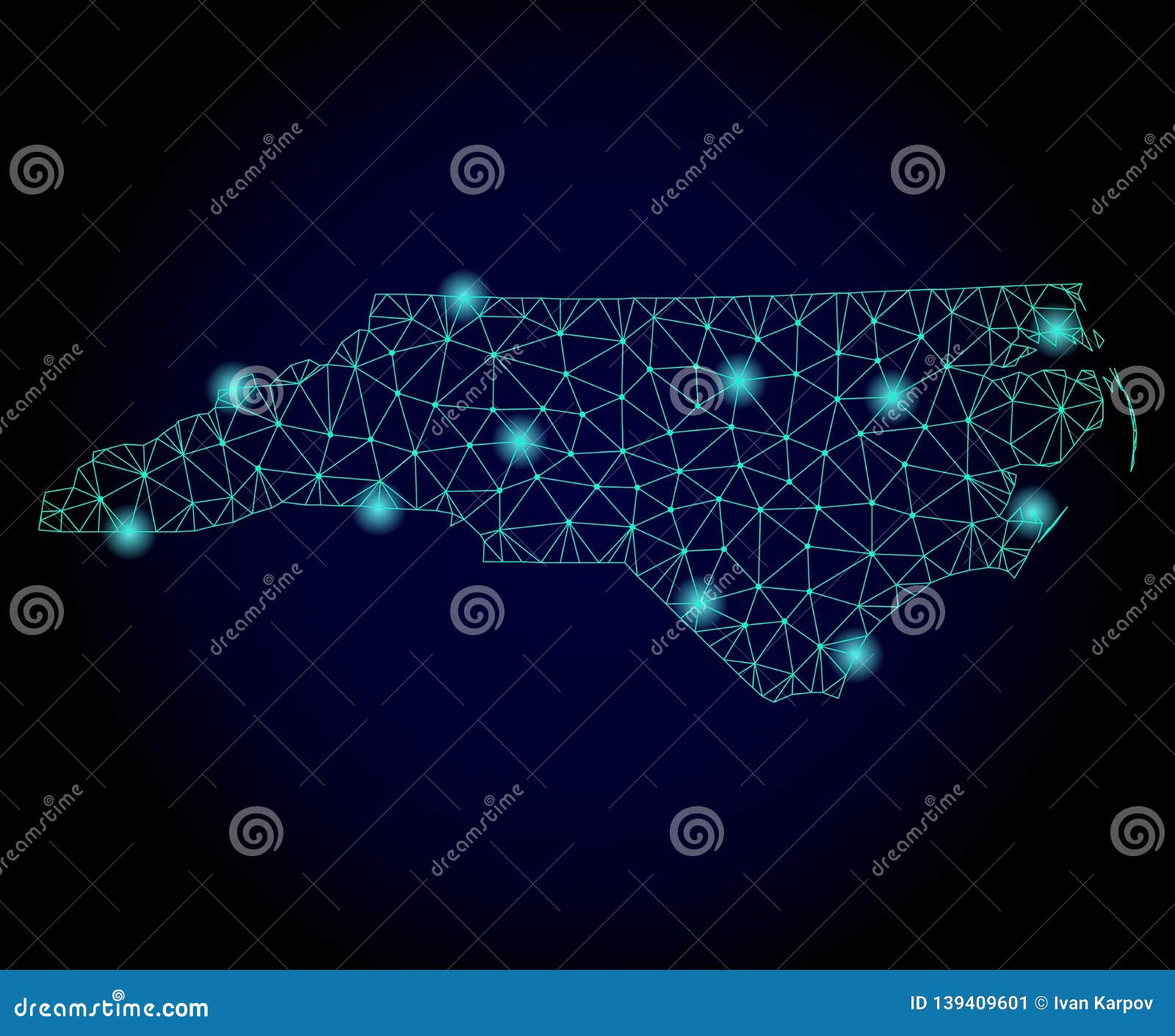 Polygonal Network Mesh Map of North Carolina State with Light Spots ... Polygonal Network Mesh Map of North Carolina State with Light Spots ...