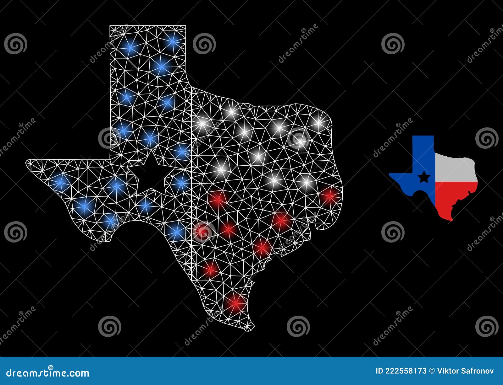 Polygonal Network Mesh Texas Map Logo with Light Spots Stock Vector ...