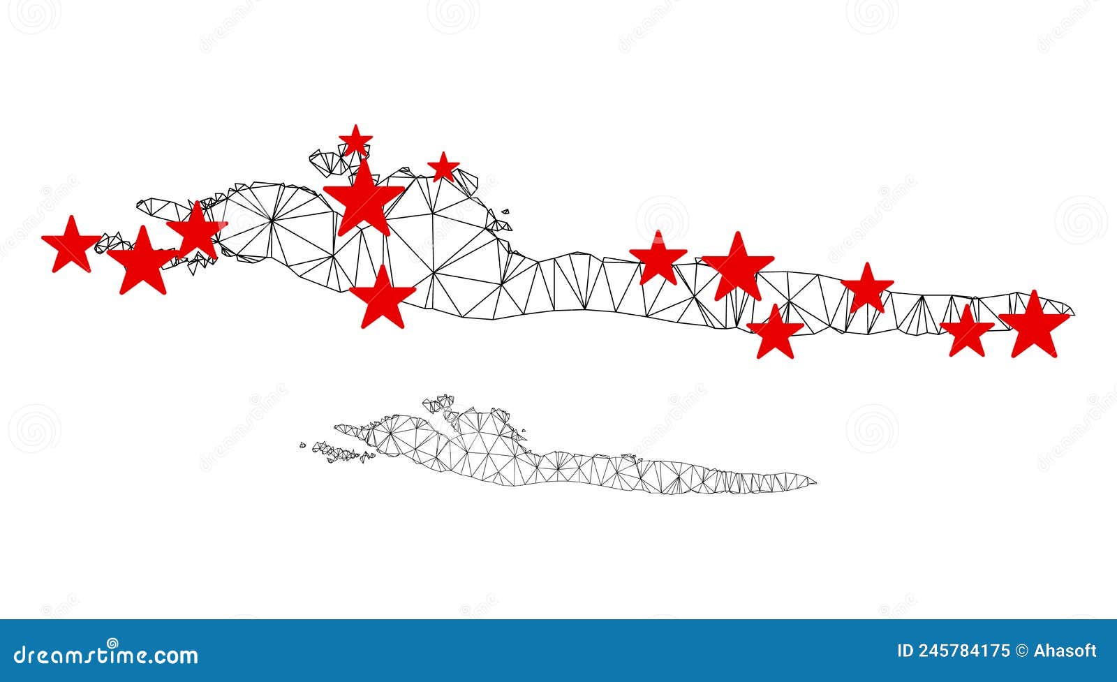 Polygonal Network Mesh Vector Hvar Island Map with Stars Stock Vector ...