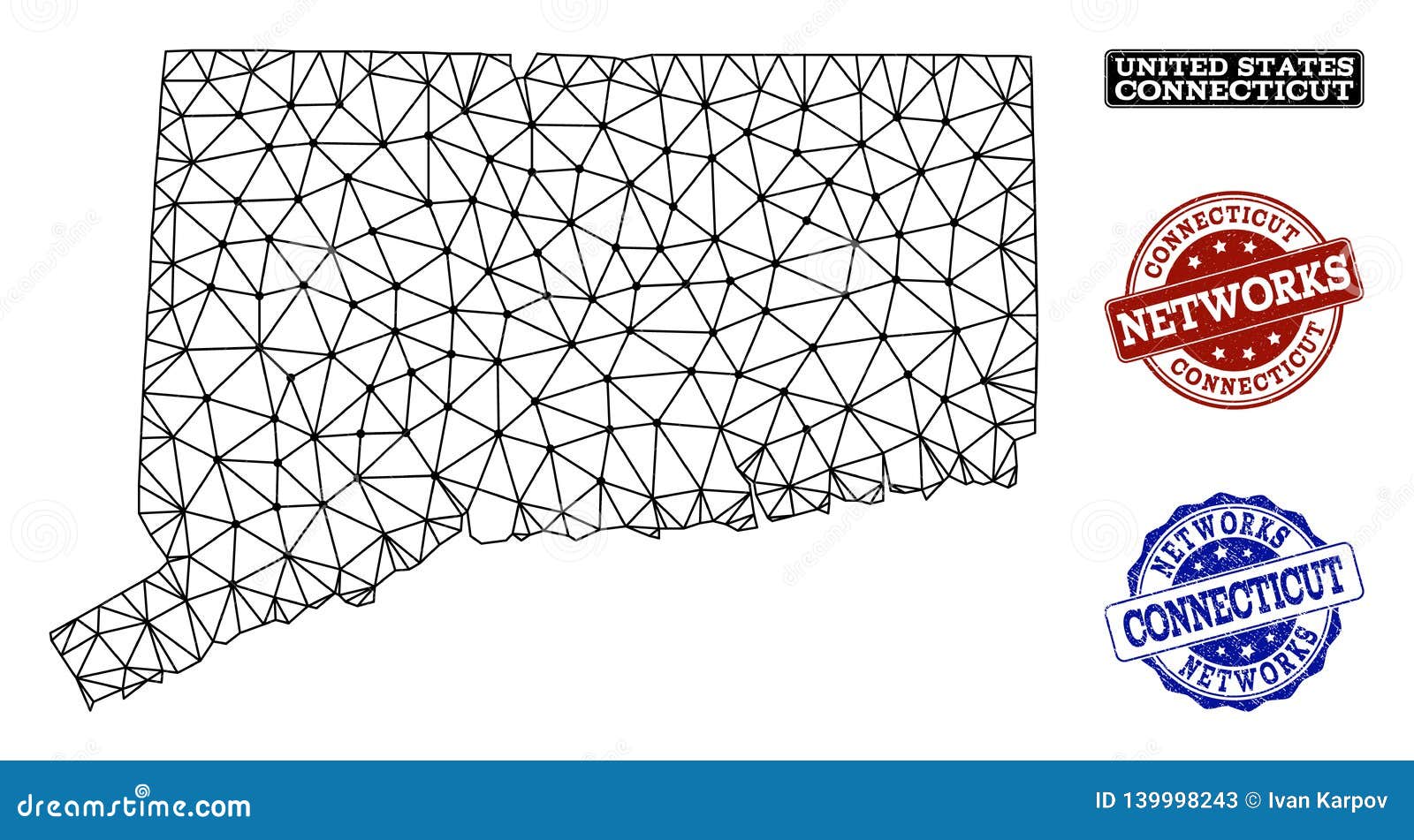 Polygonal Network Mesh Vector Map of Connecticut State and Network ...