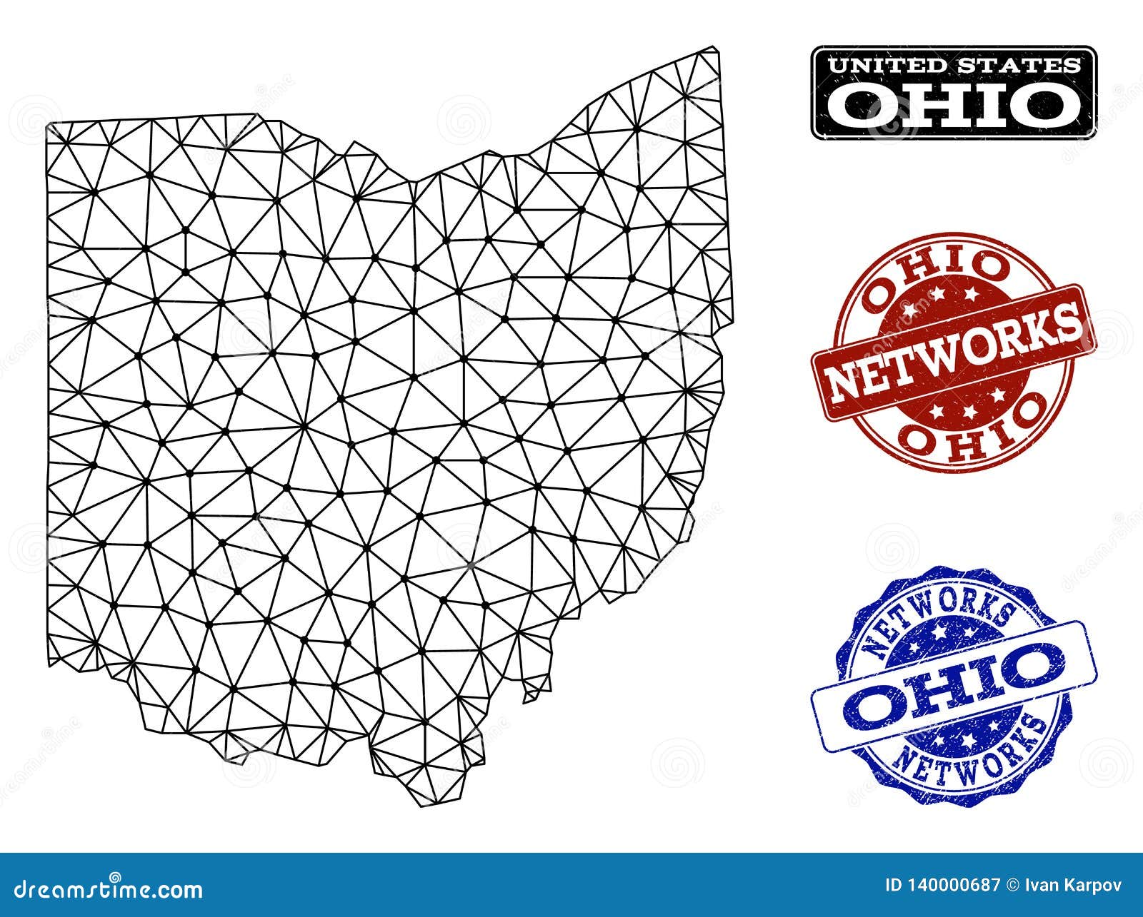 Polygonal Network Mesh Vector Map of Ohio State and Network Grunge ...