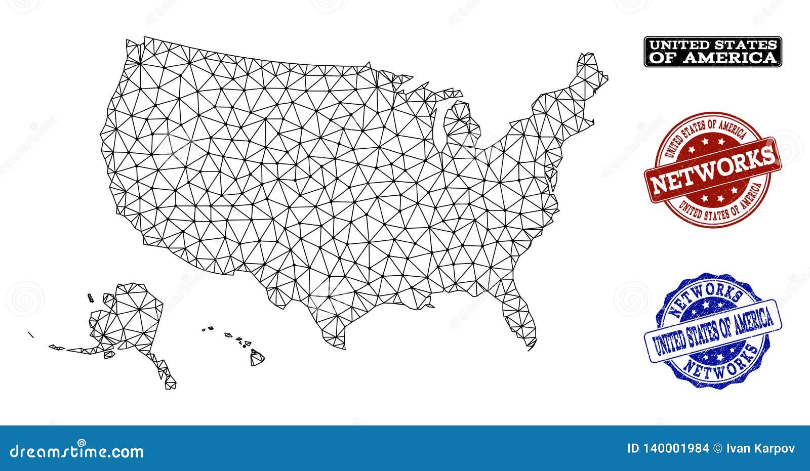 Polygonal Network Mesh Vector Map of USA Territories and Network Grunge ... Polygonal Network Mesh Vector Map of USA Territories and Network Grunge ...