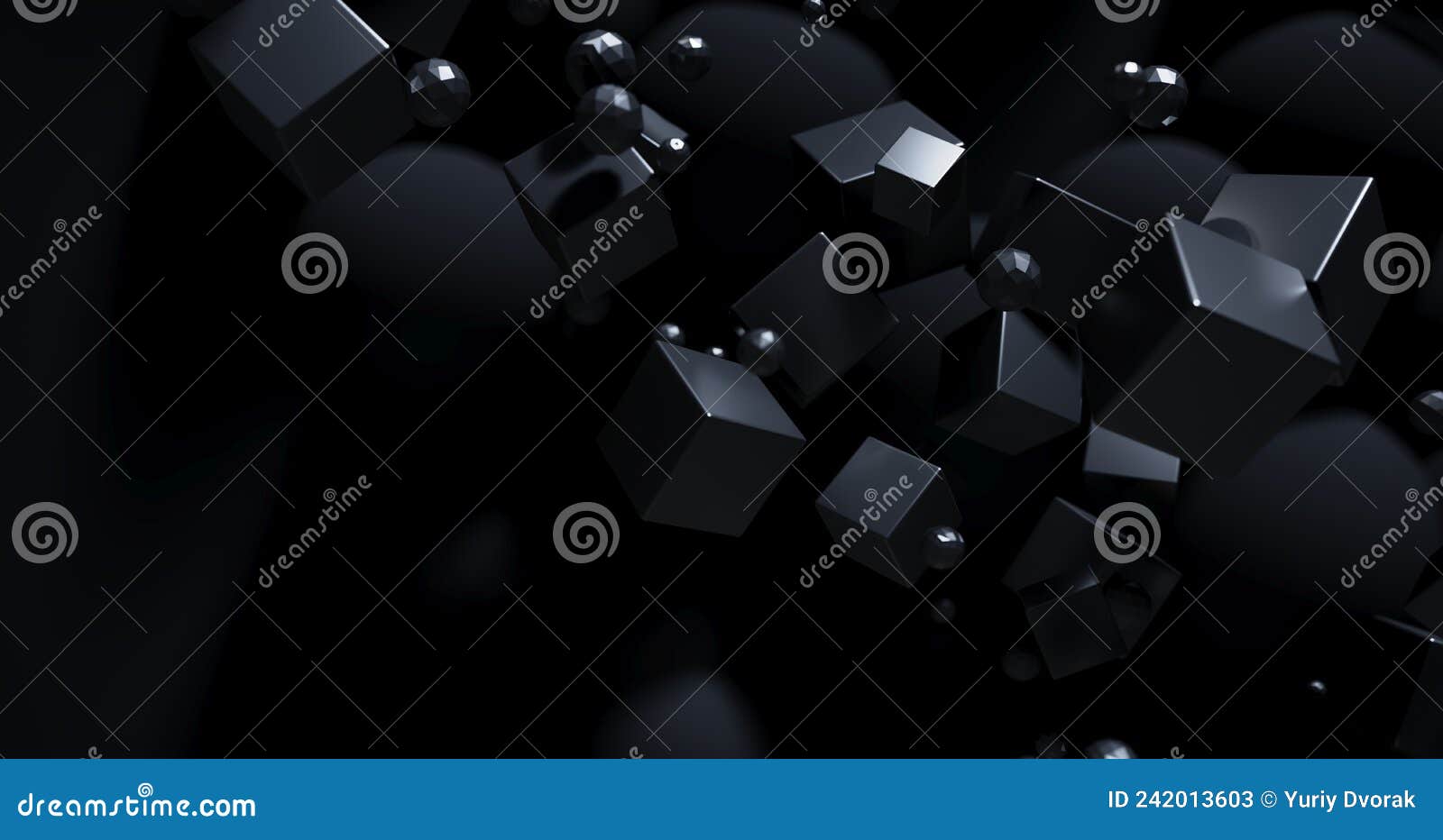 Polygonal Objects in Dark Space, Abstract Futuristic Black Background ...