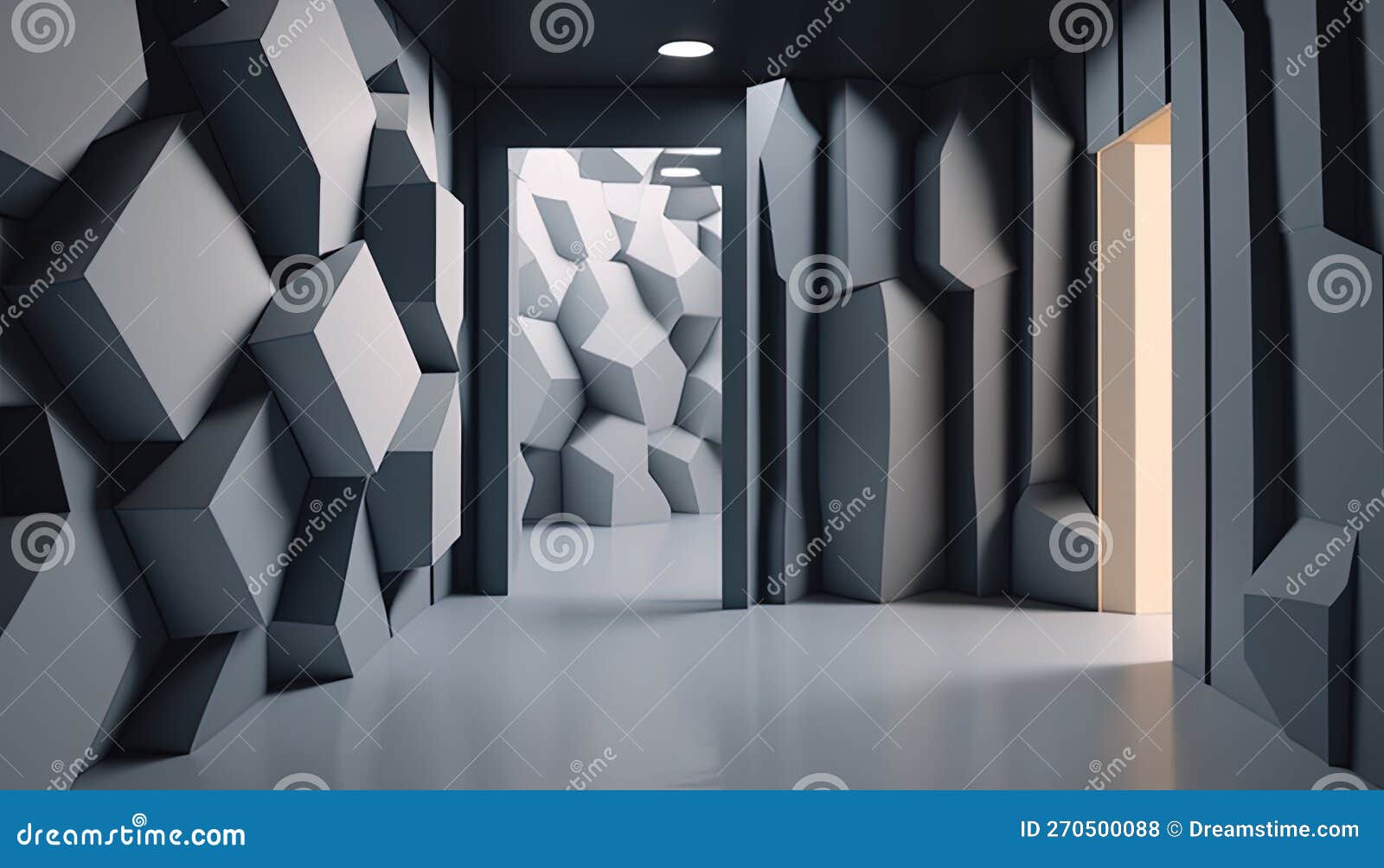 Polygonal Patterns Blended into 3D Concrete Interior, Creating a Modern ...