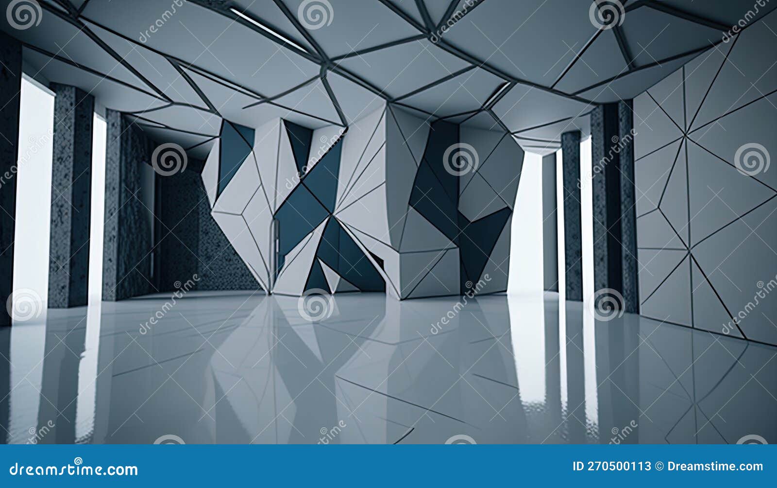 Polygonal Patterns Blended into 3D Concrete Interior, Creating a Modern ...
