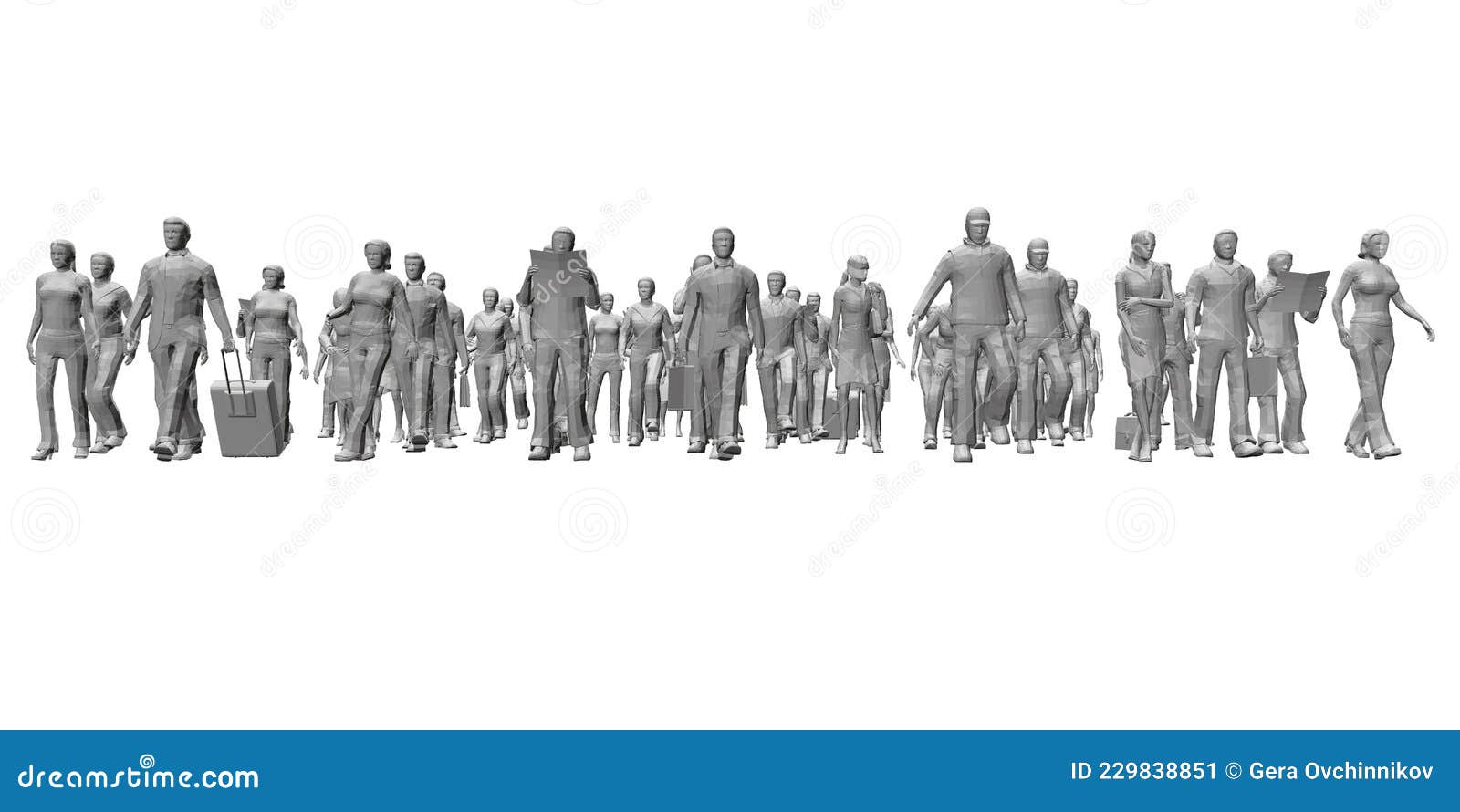 Polygonal People are Walking, Standing in Different Poses. Front View ...