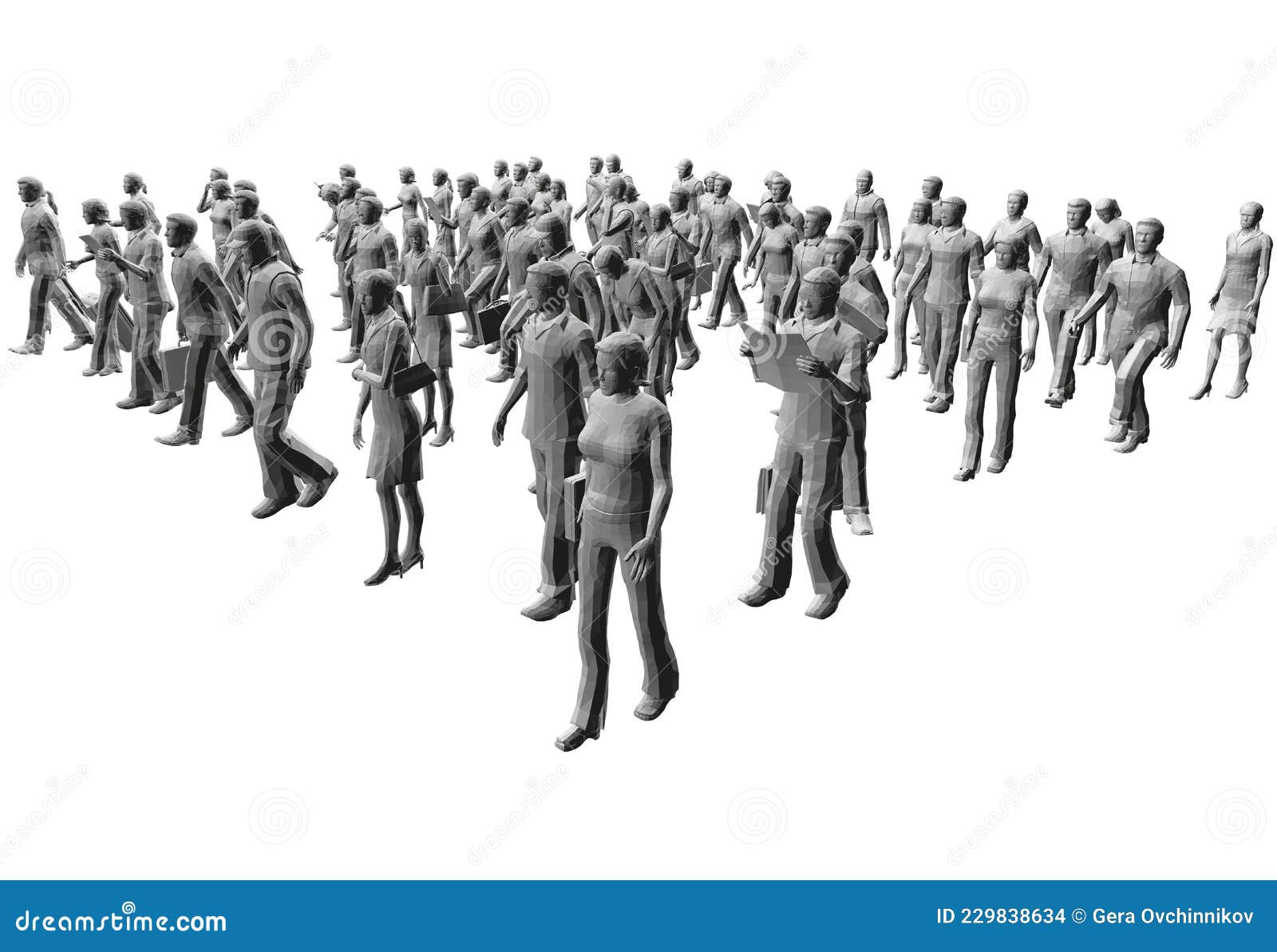 Polygonal People are Walking, Standing in Different Poses. Isometric ...