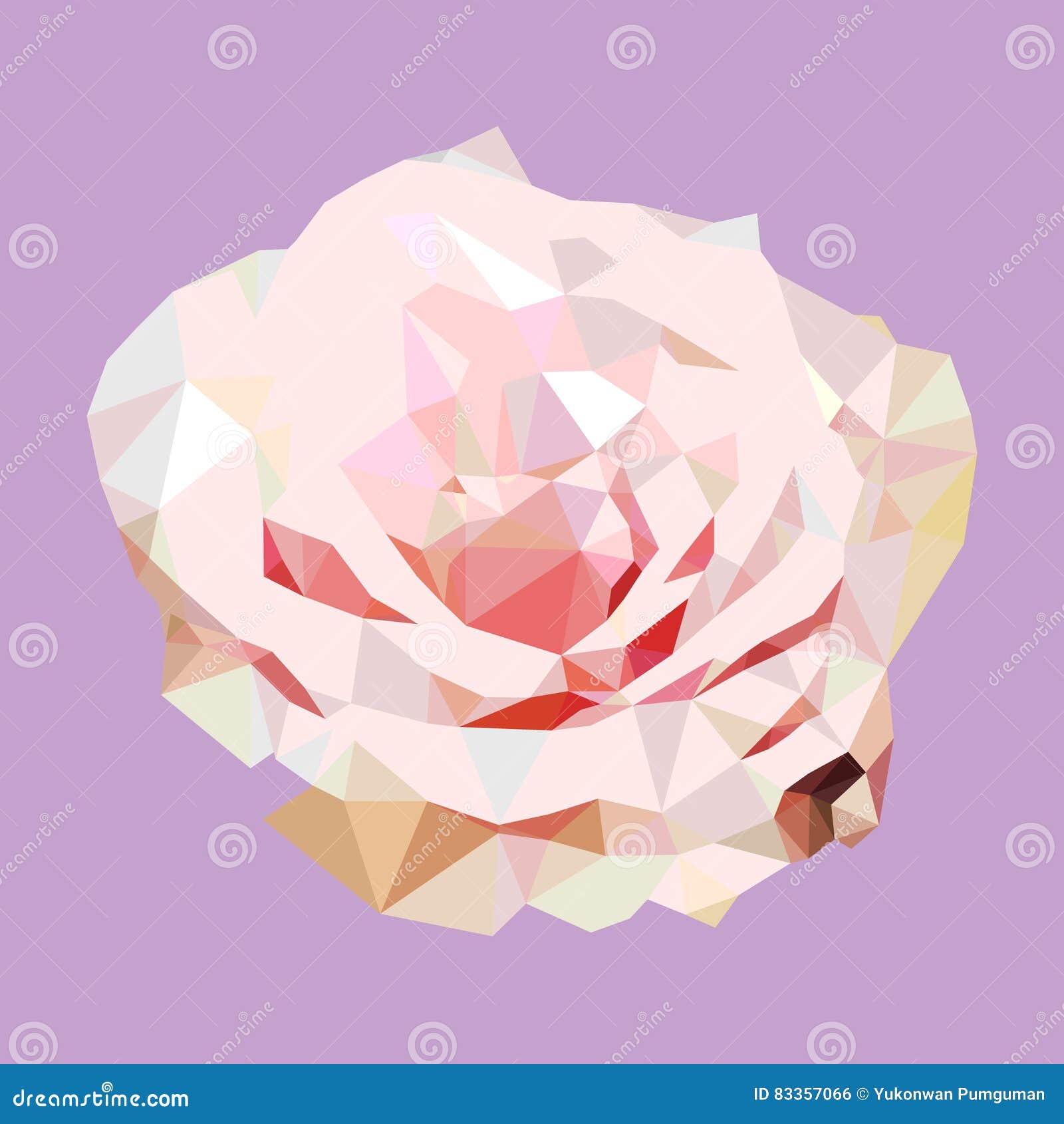 Polygonal Pink Rose. Poly Low Geometric Triangle Flower Vector Stock ...
