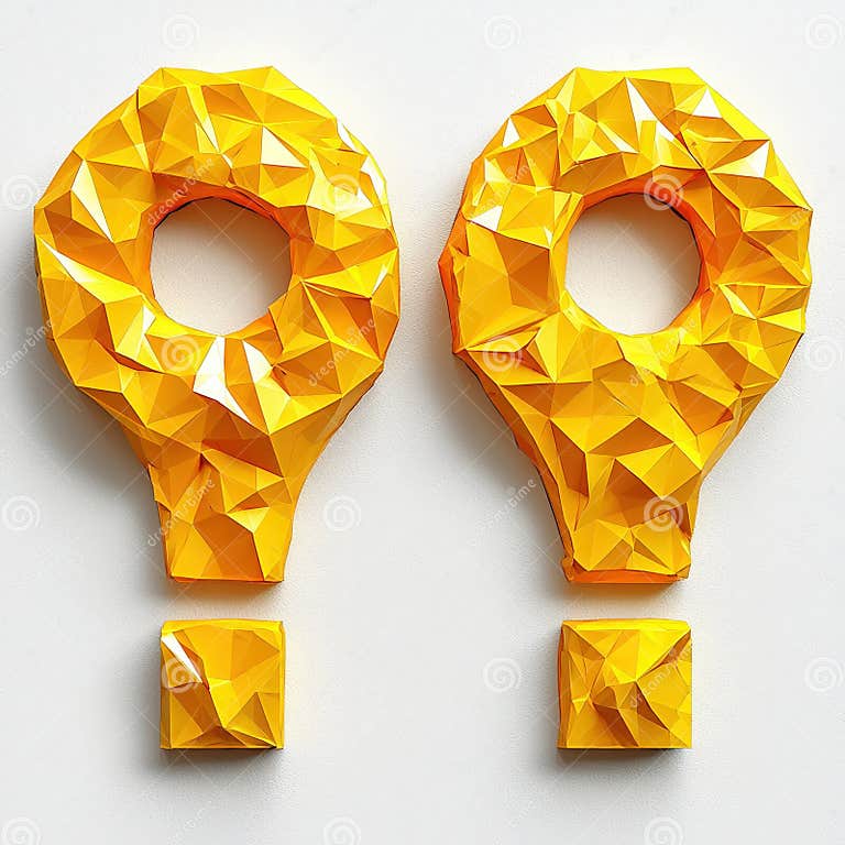 Polygonal Question and Exclamation Marks in Bright Yellow, 3D Render ...