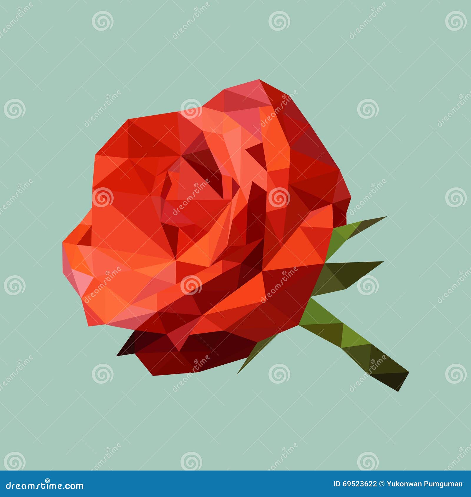 Polygonal Red Rose, Polygon Geometric Flower, Vector Stock Vector ...