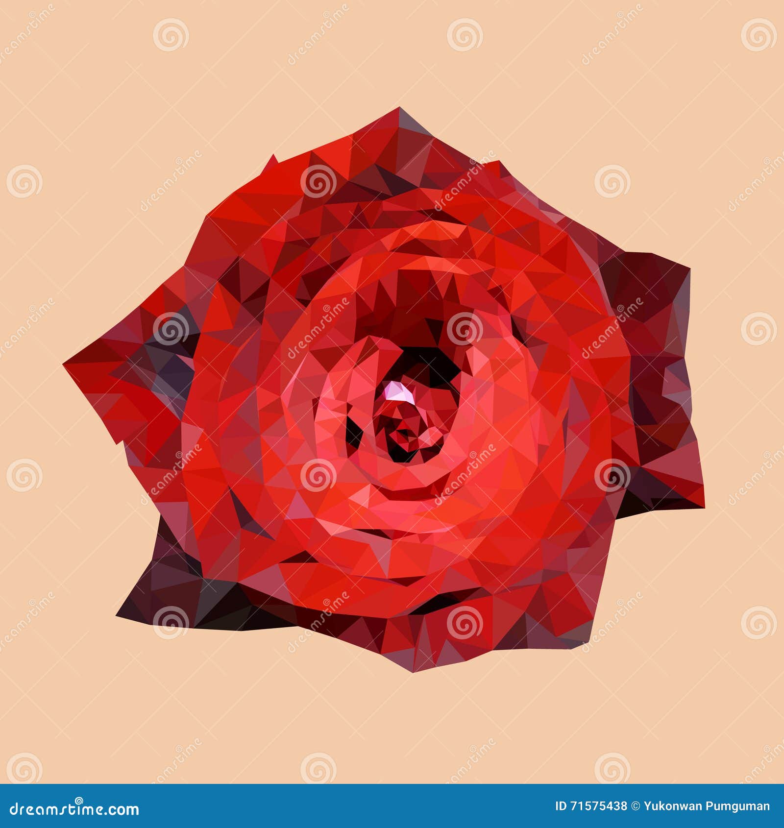 Polygonal Red Rose, Polygon Triangle Flower, Vector Stock Vector ...