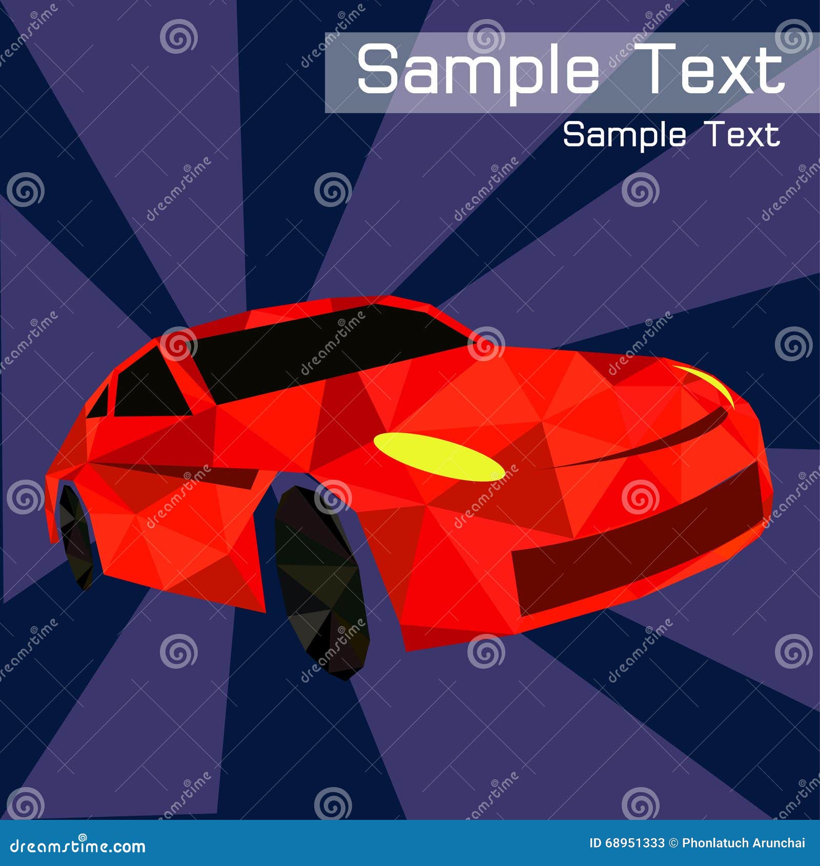 The Polygonal Retro Car on Purple Background. Geometric Style., Vector ...