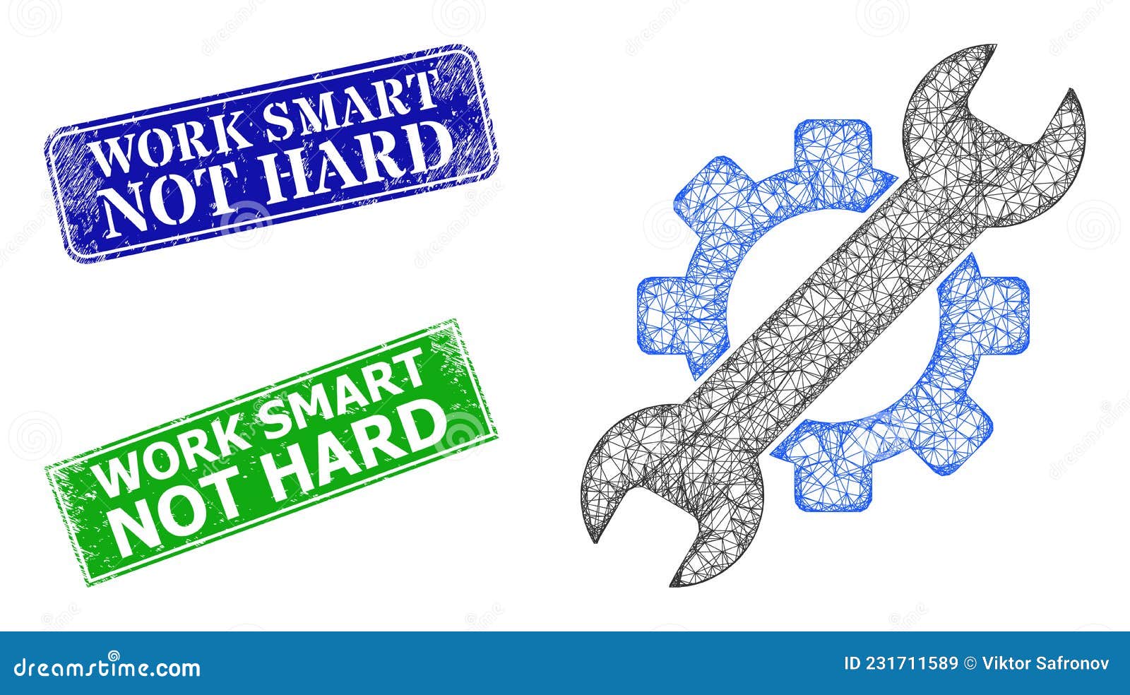 Grunged Work Smart Not Hard Stamps and Triangle Mesh Service Tools Icon ...