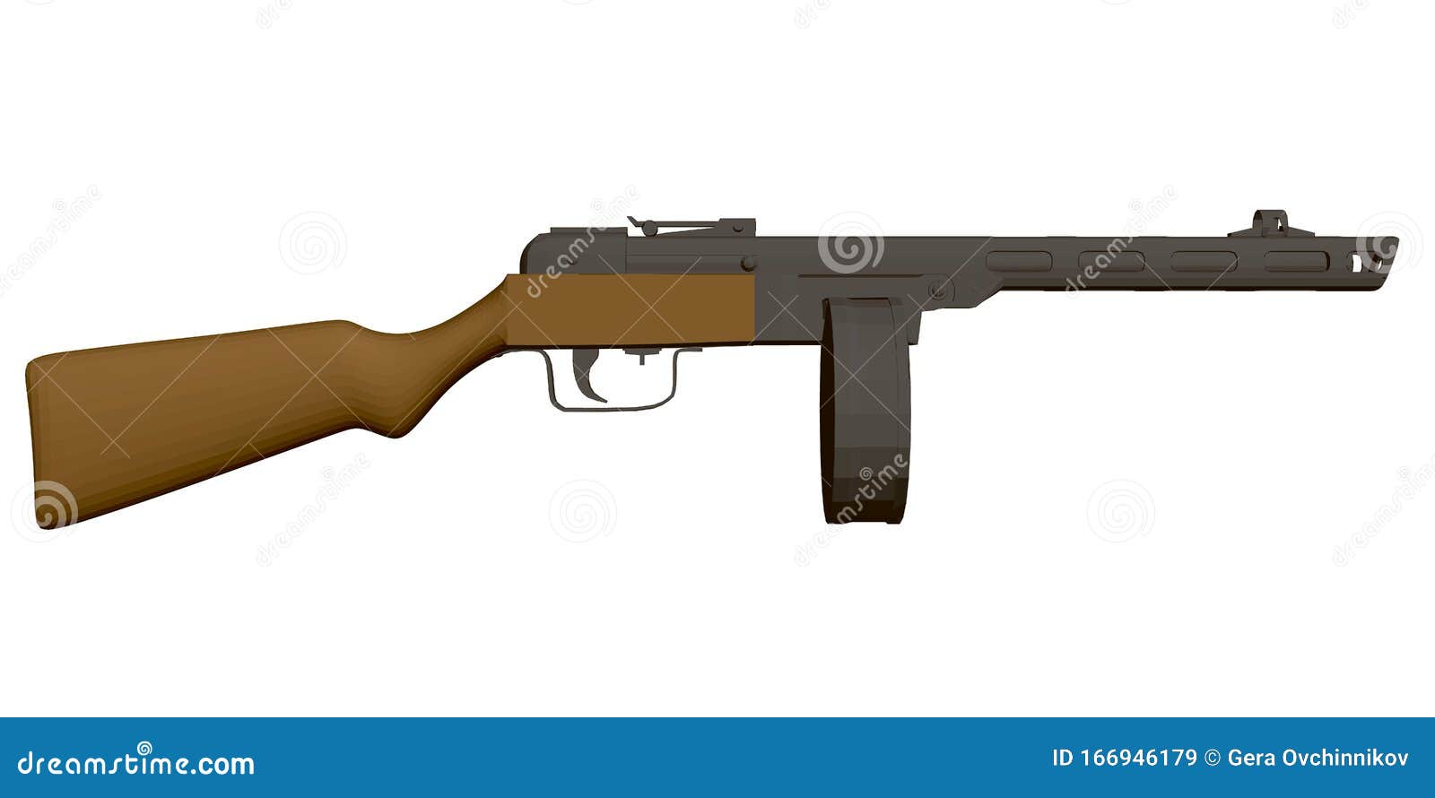 Polygonal Shpagin Submachine Gun. Soviet Old Machine Gun. Side View. 3D ...