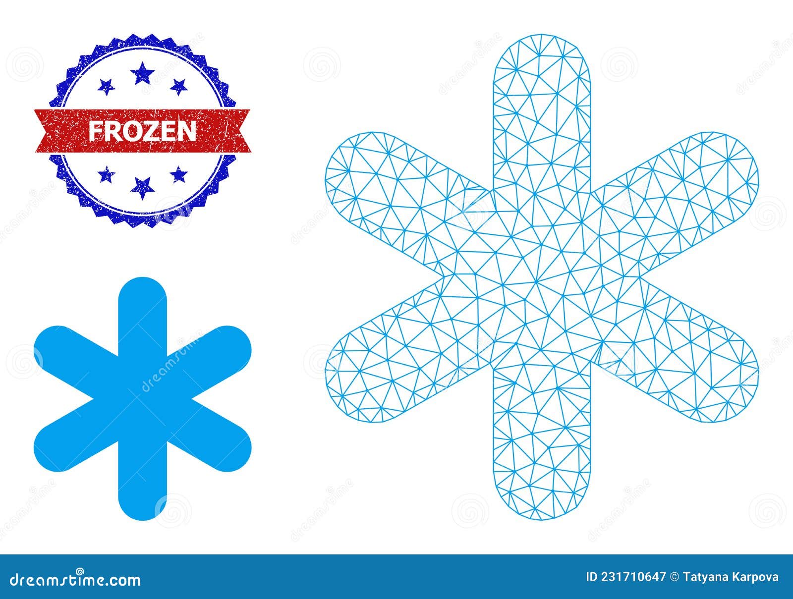 Triangle Mesh Snowflake Icon and Scratched Bicolor Frozen Stamp Seal ...