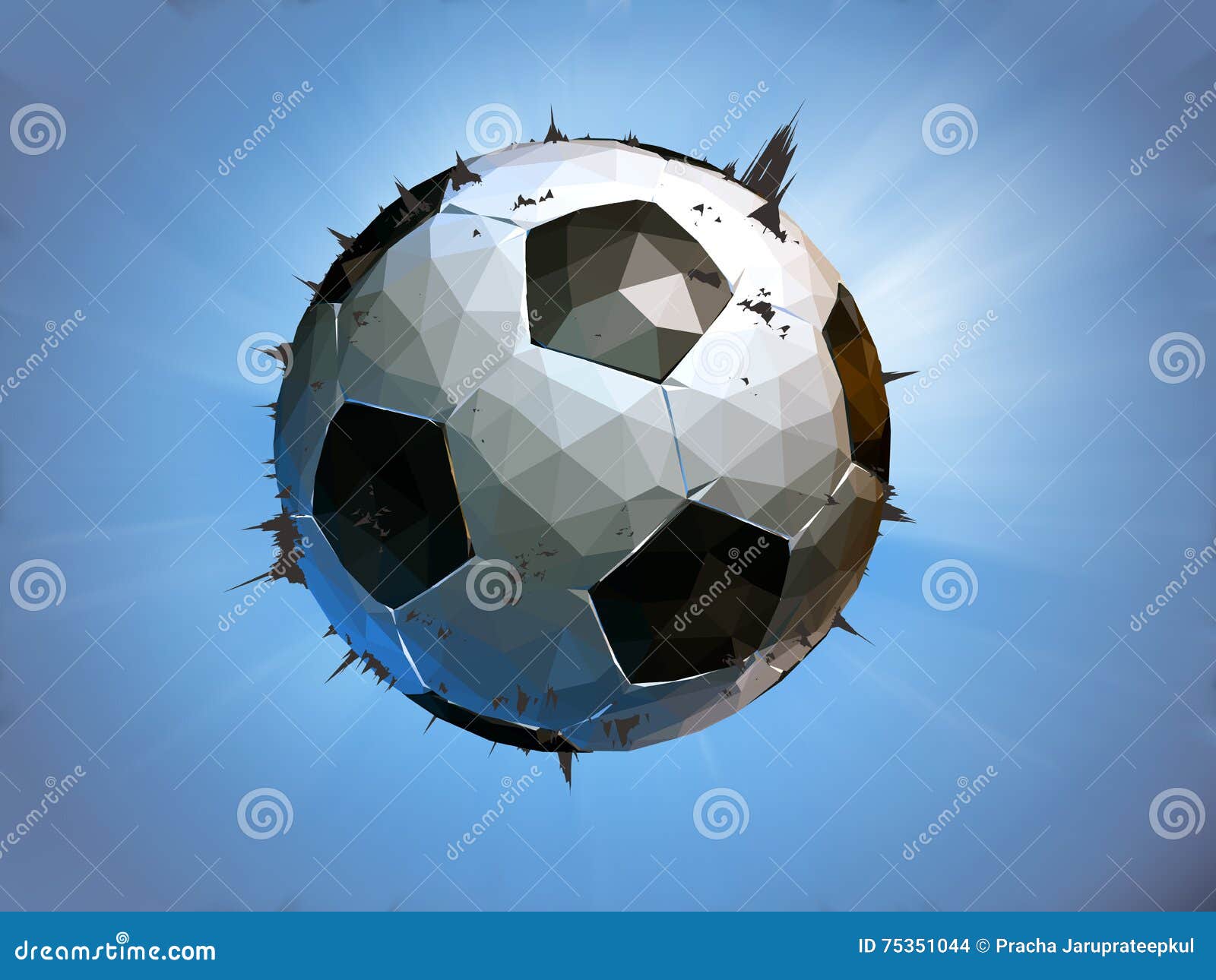 Polygonal Soccer Ball Impact Movement on Blue Background Stock Vector ...