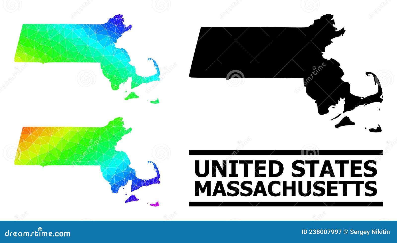 Polygonal Spectral Colored Map of Massachusetts State with Diagonal ...