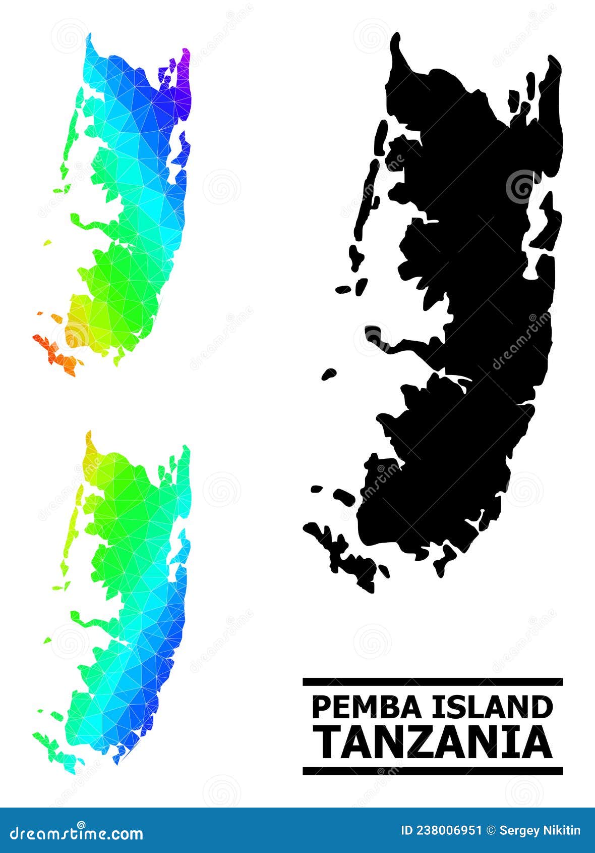 Polygonal Spectral Colored Map of Pemba Island with Diagonal Gradient ...