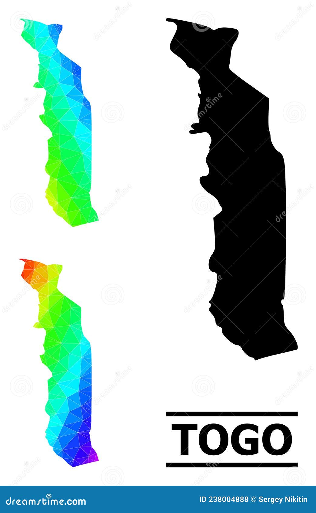 Polygonal Spectral Colored Map of Togo with Diagonal Gradient Stock ...