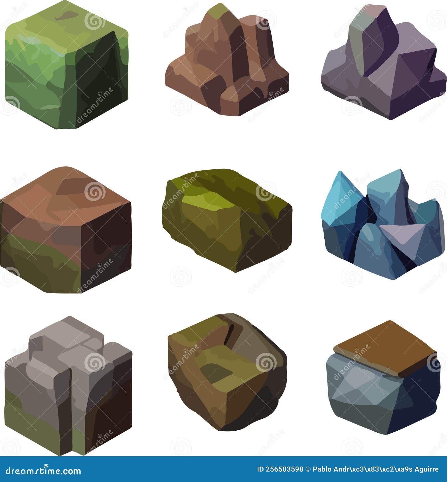 Polygonal Stone Set on White Background. 3d Vector Illustration ...