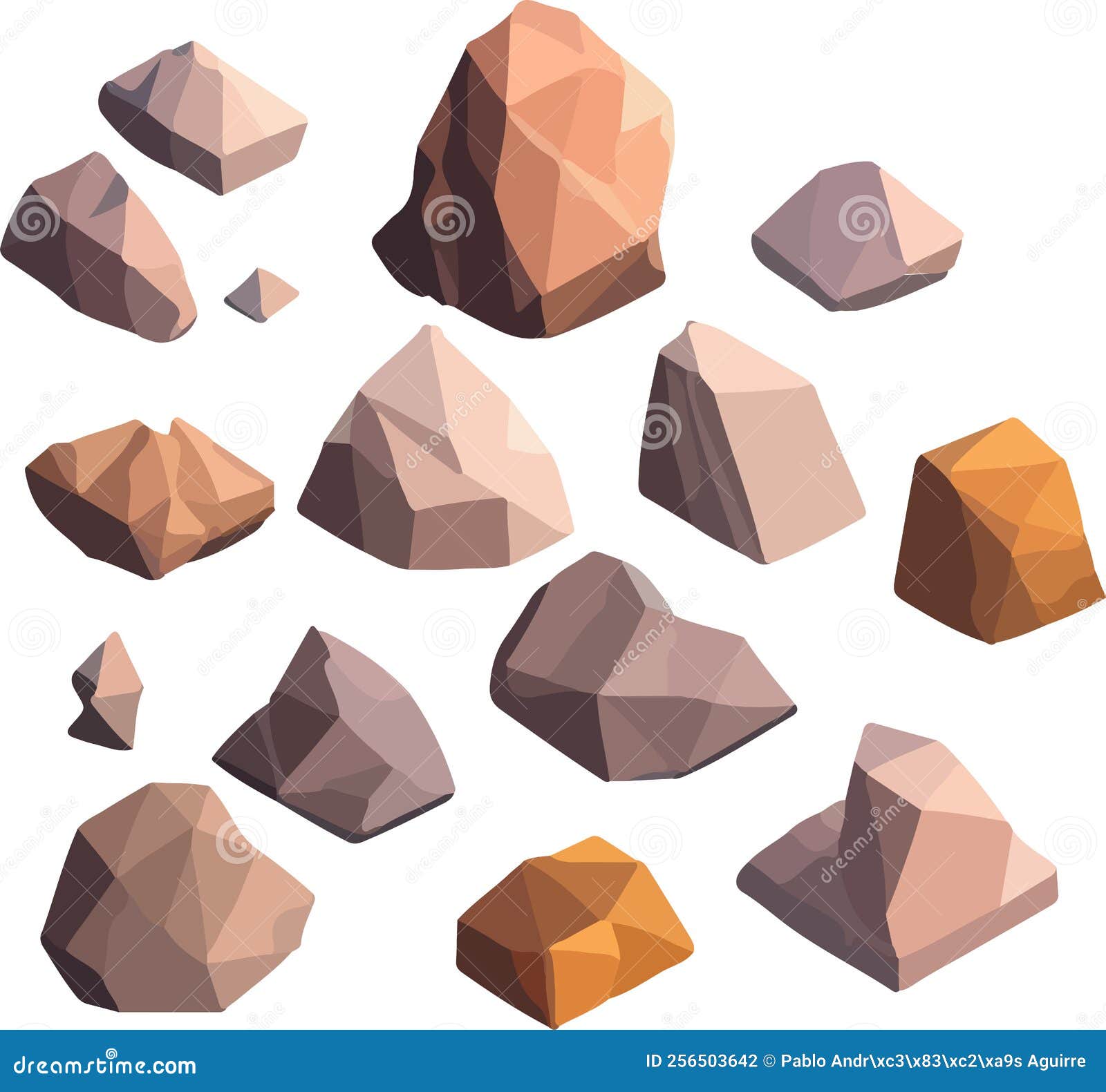 Polygonal Stone Set on White Background. 3d Vector Illustration ...
