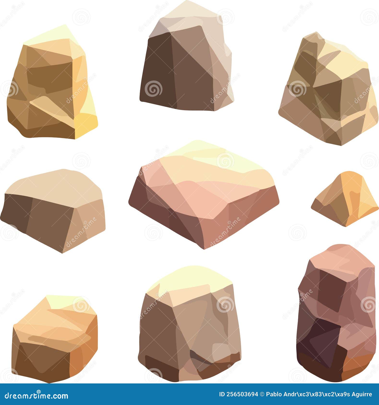 Polygonal Stone Set on White Background. 3d Vector Illustration ...