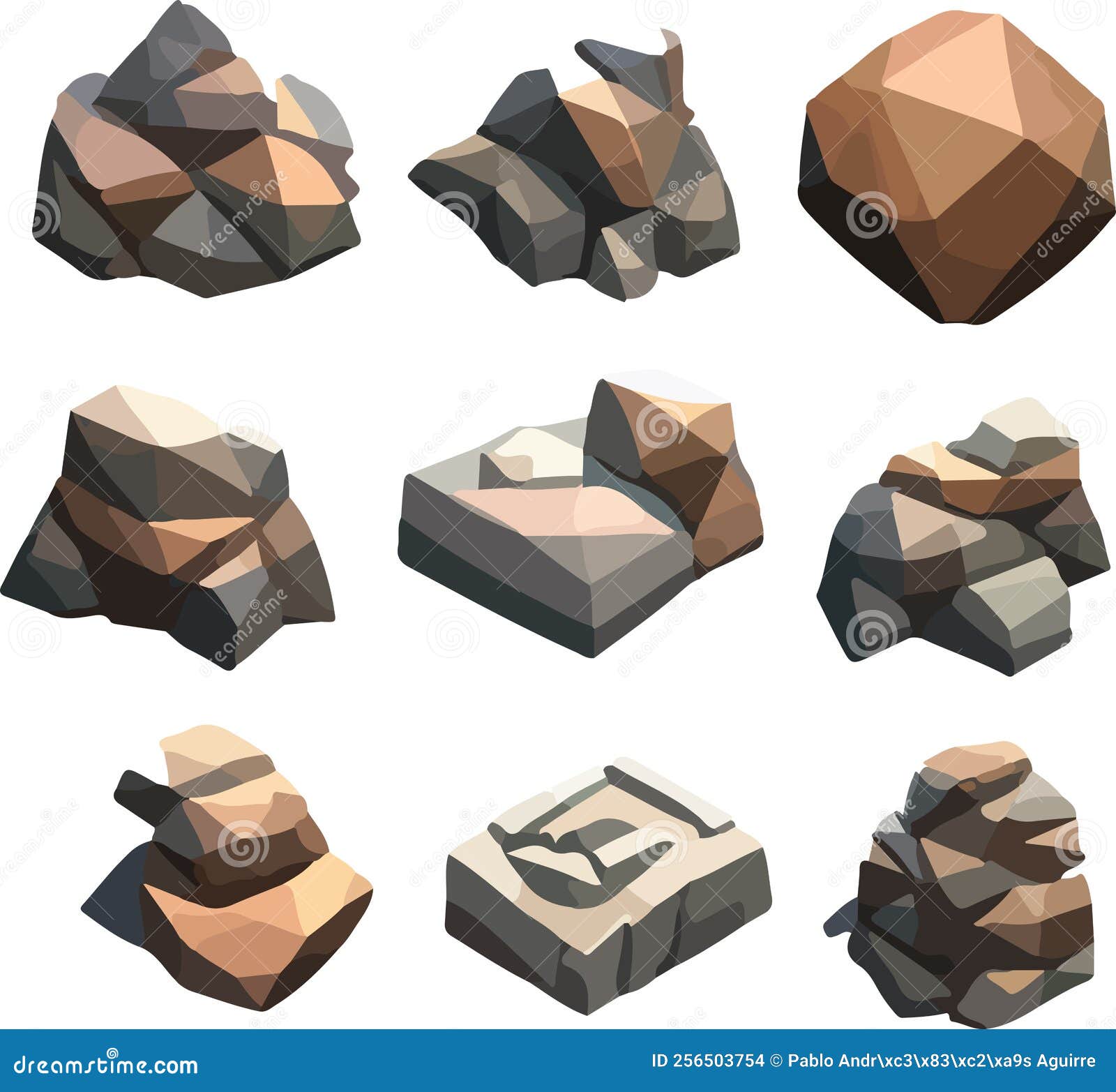 Polygonal Stone Set on White Background. 3d Vector Illustration ...