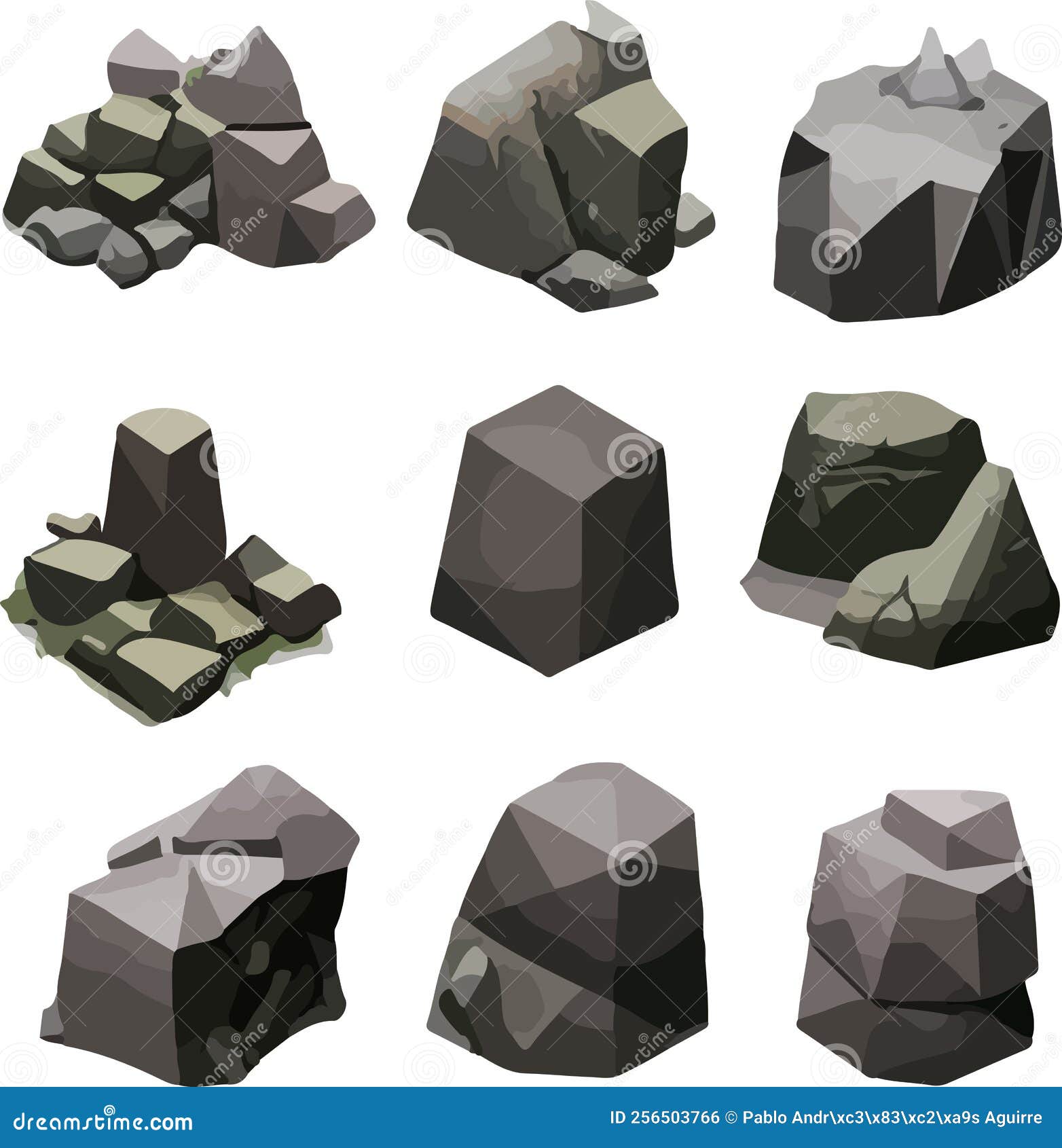 Polygonal Stone Set on White Background. 3d Vector Illustration ...