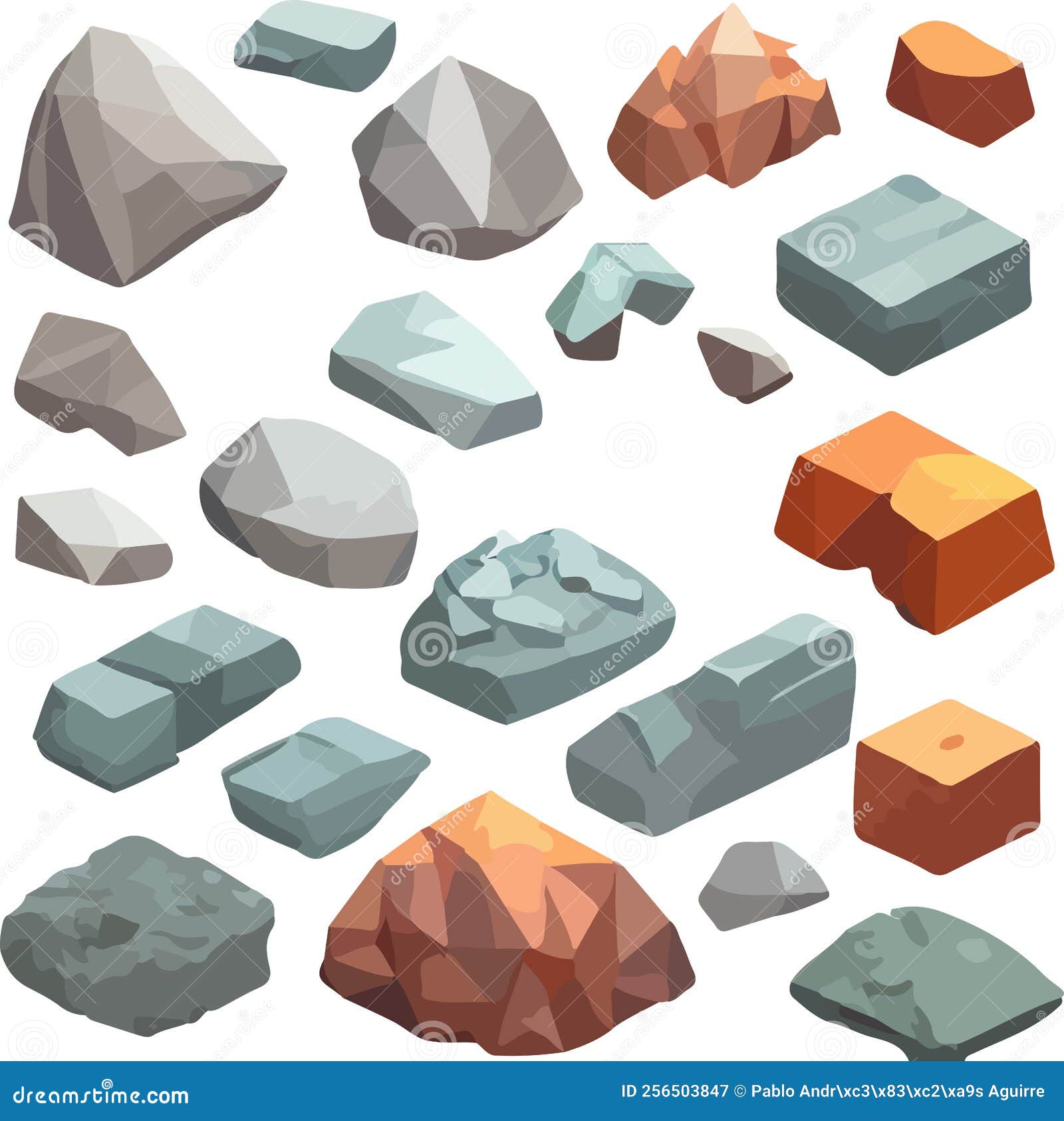 Polygonal Stone Set on White Background. 3d Vector Illustration ...