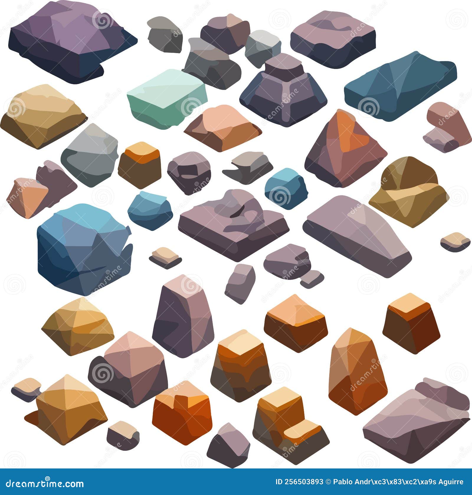 Polygonal Stone Set on White Background. 3d Vector Illustration ...