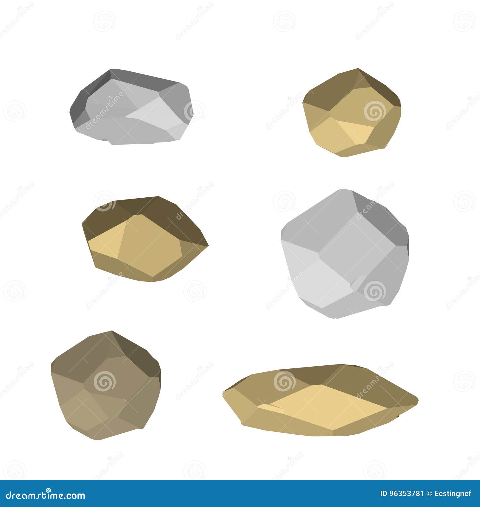 Polygonal Stone Set. on White Background. Top View. Stock Vector ...