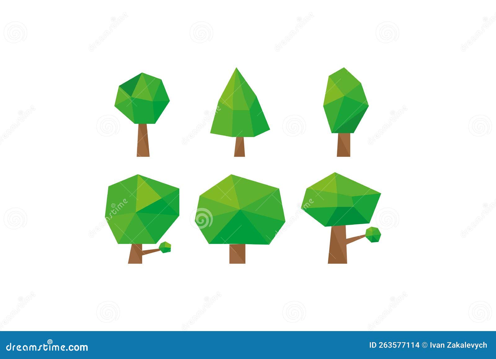 Polygonal Trees 3d Icon Set. Wood Symbol. Tree Vector Stock ...