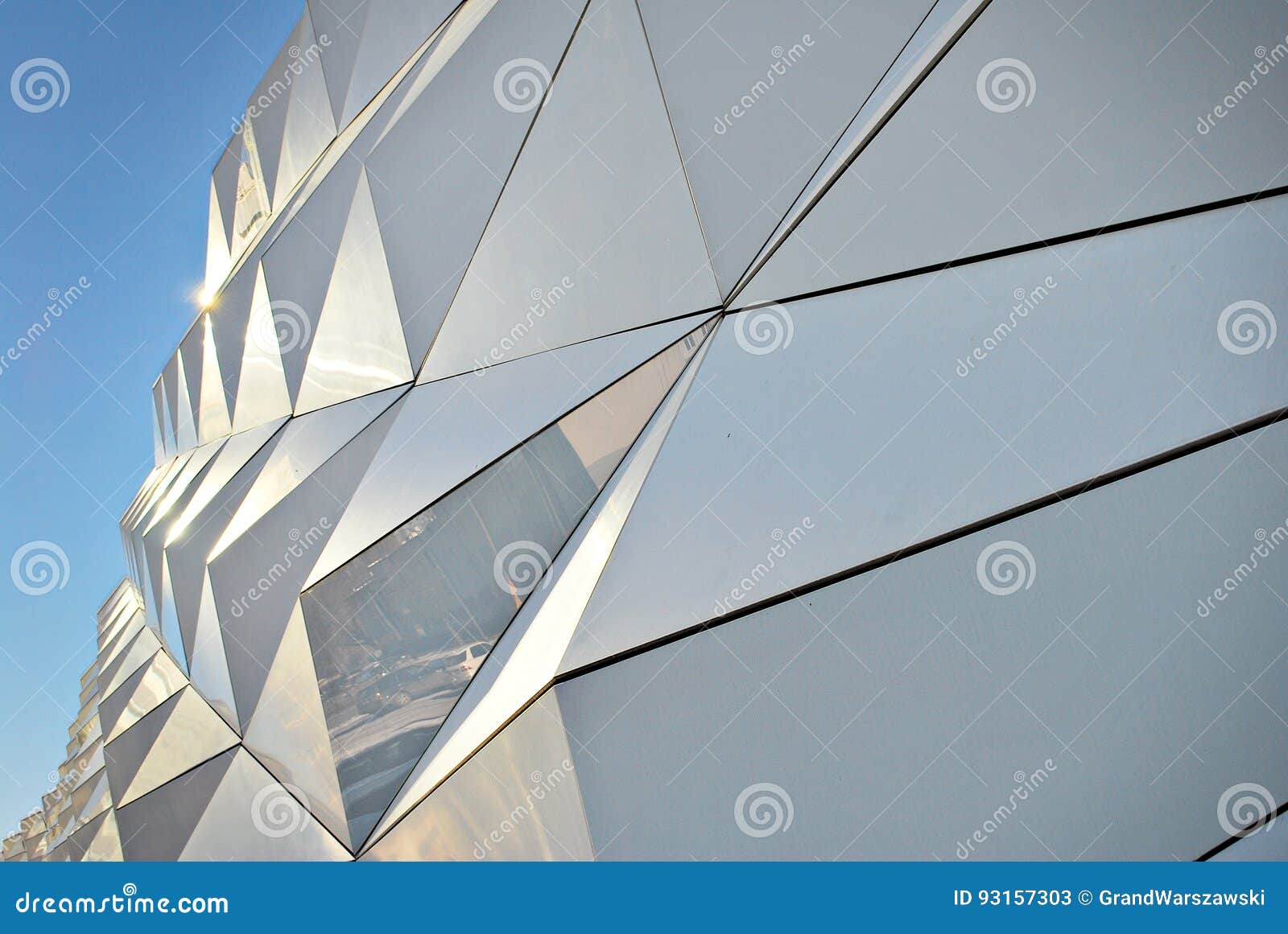 Polygonal Triangle Glass Facade of Modern Building. Stock Image - Image ...