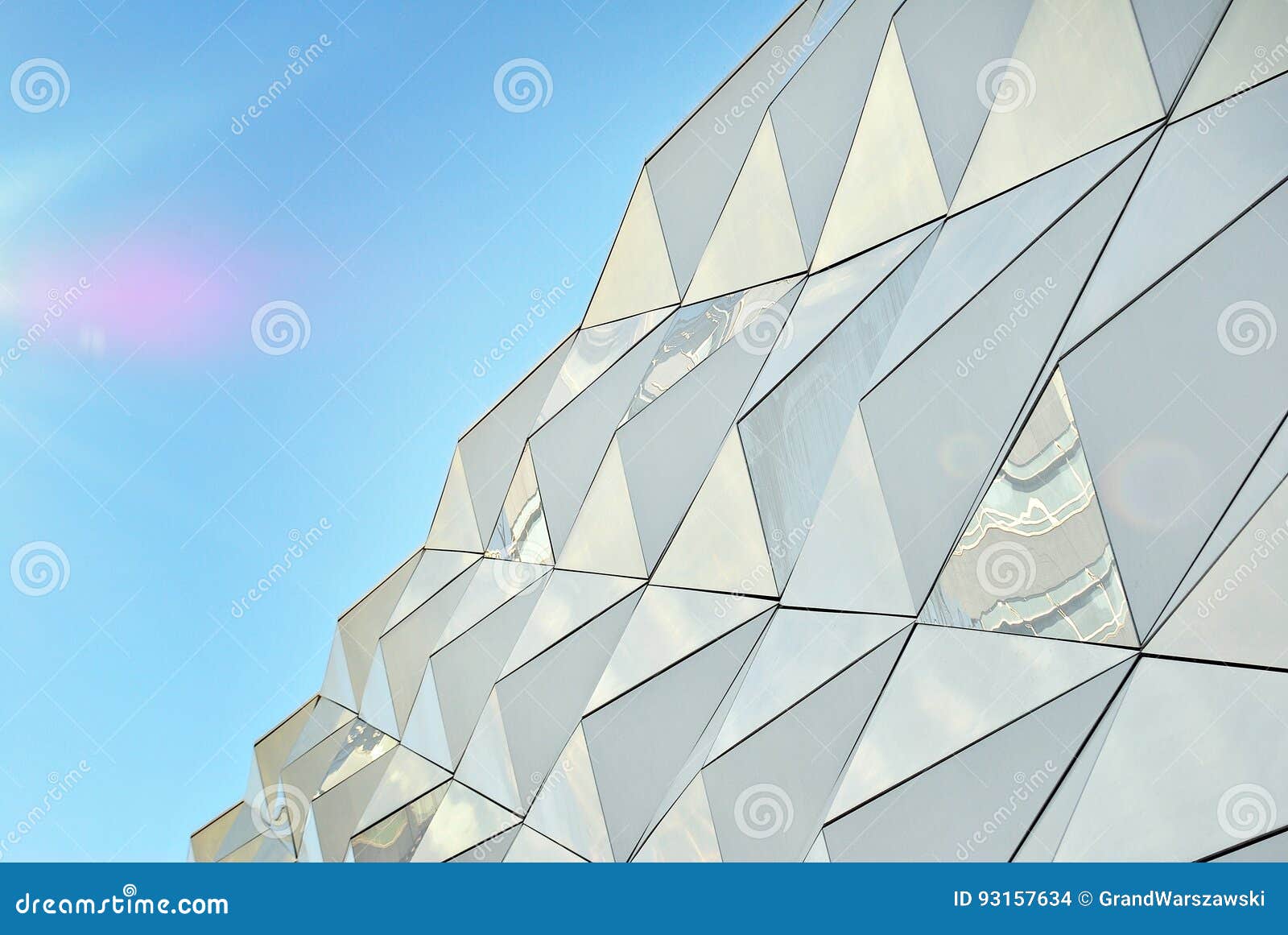 Polygonal Triangle Glass Facade of Modern Building. Stock Photo - Image ...