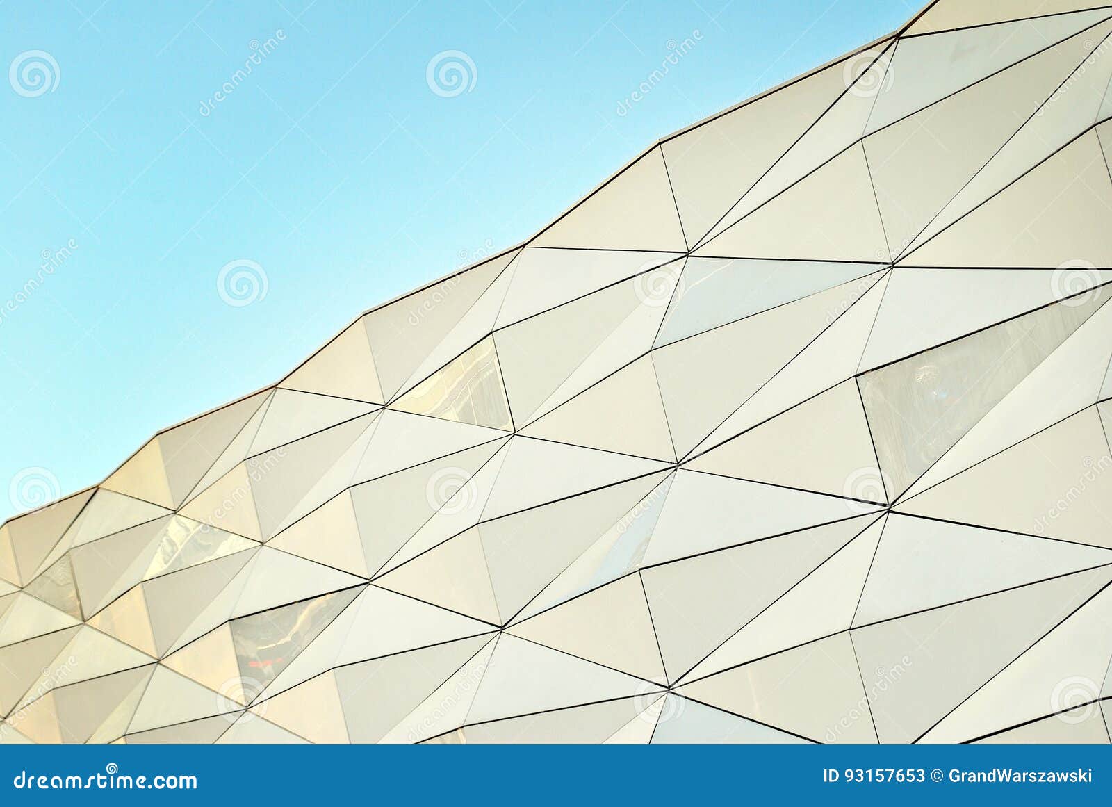 Polygonal Triangle Glass Facade of Modern Building. Stock Image - Image ...