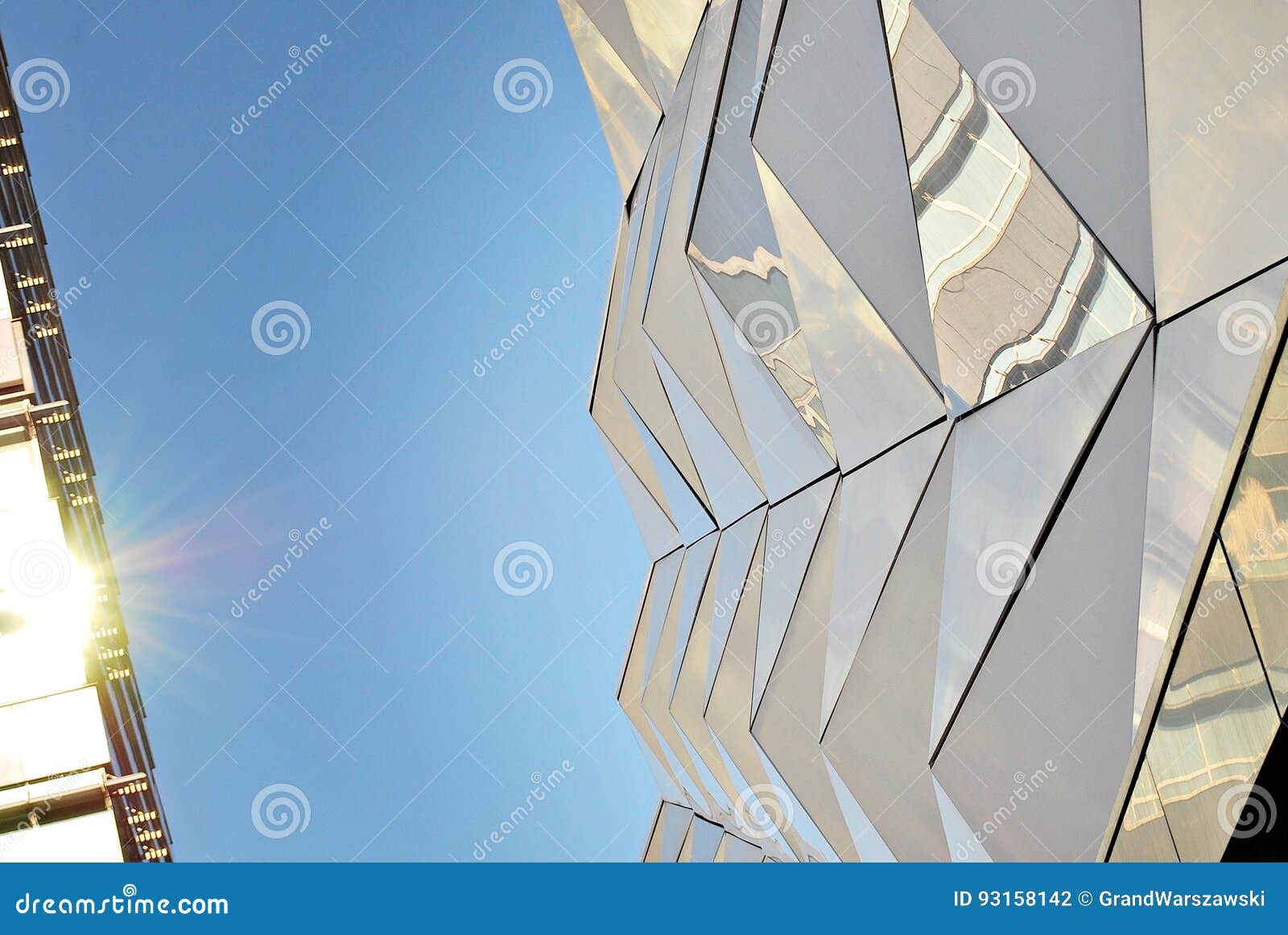 Polygonal Triangle Glass Facade of Modern Building. Stock Photo - Image ...