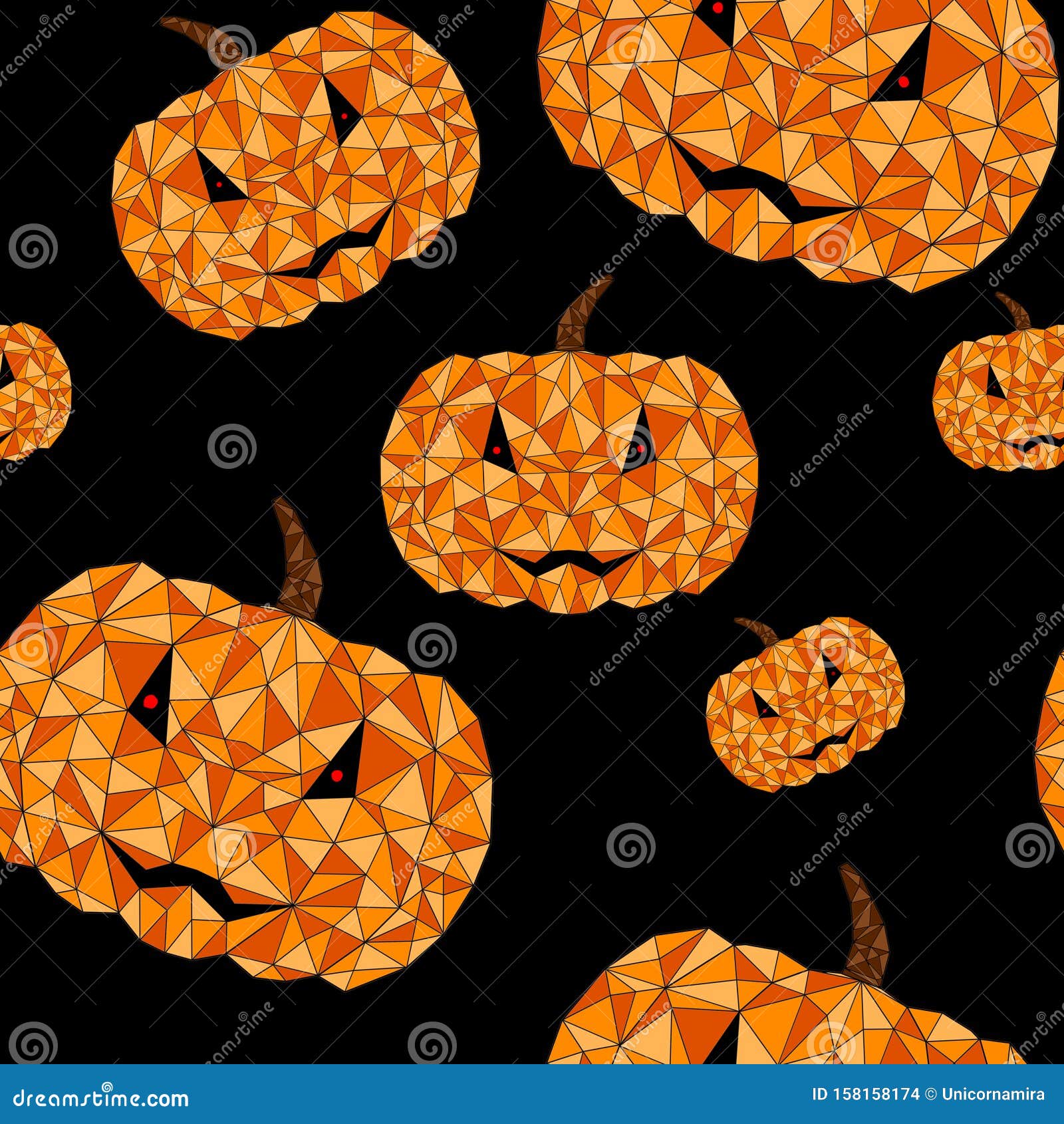 Polygonal Triangle Pumpkin for Halloween Orange on Blackbackground with ...