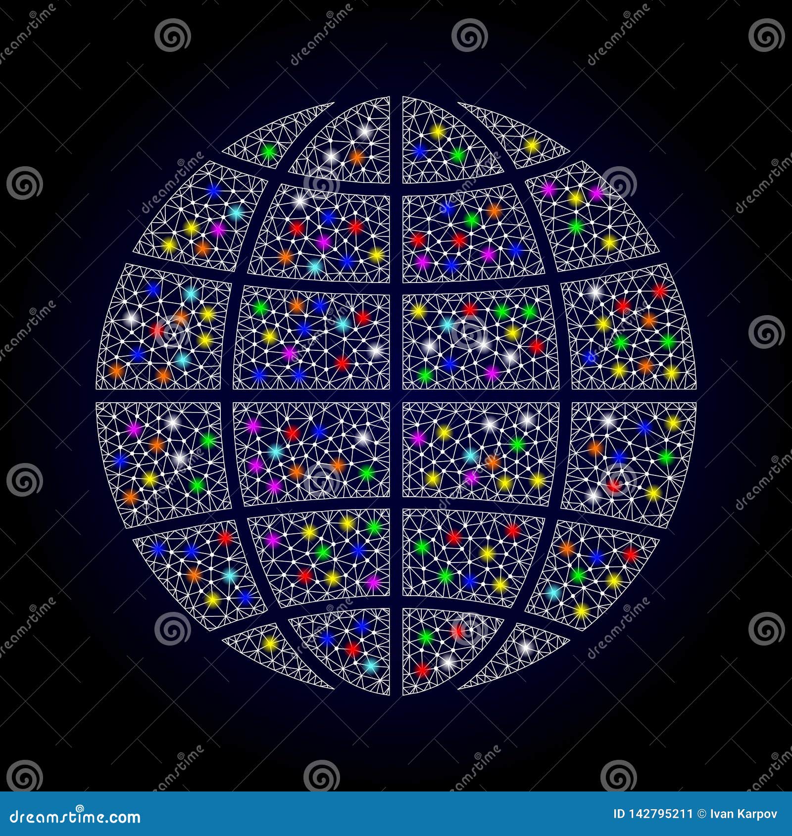 Mesh Wire Frame Globe with Colorful Light Spots Stock Vector ...