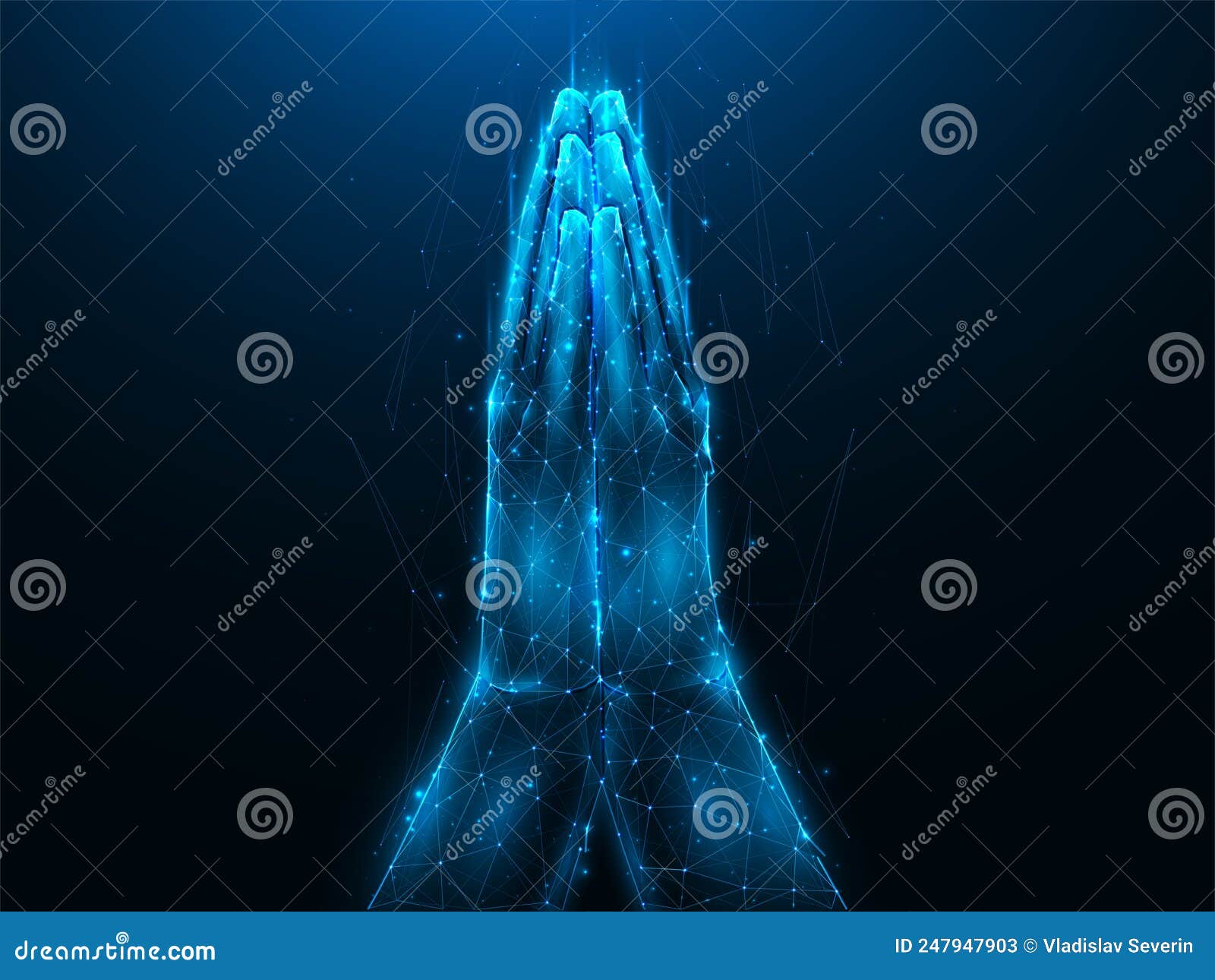 Polygonal Vector Illustration of Praying Hands on Dark Blue Background ...