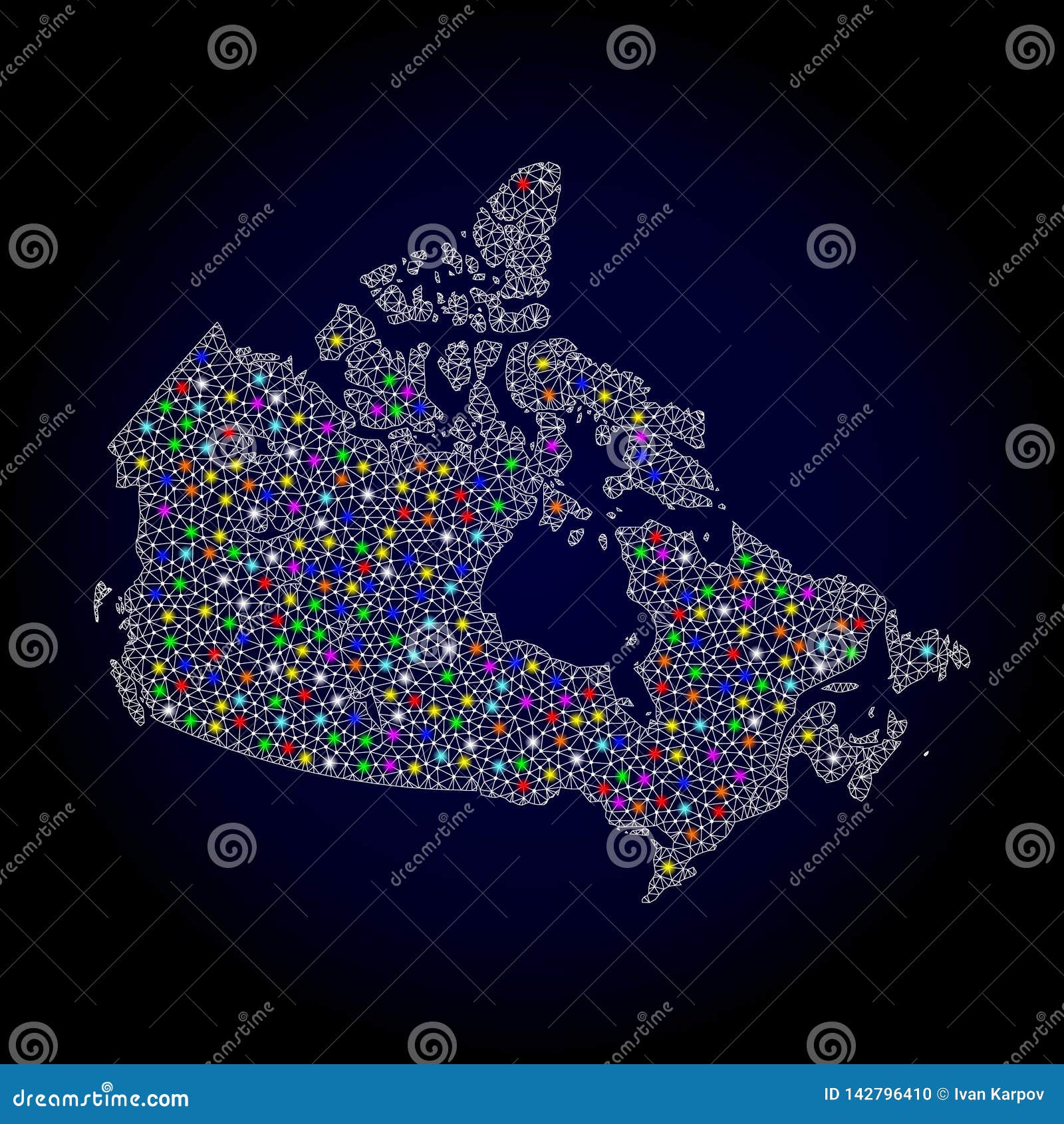 Mesh Network Map of Canada with Bright Light Spots Stock Vector ...
