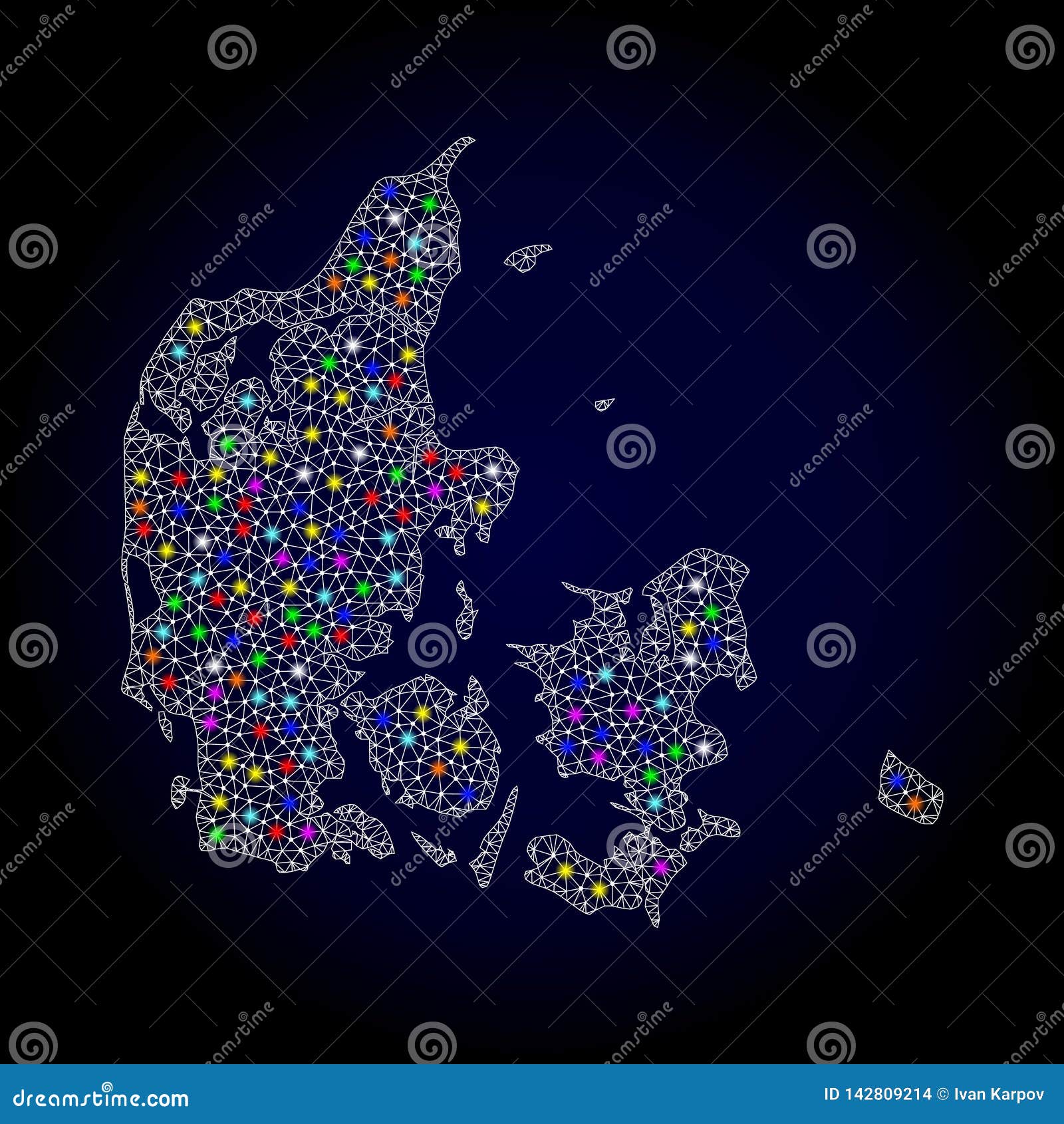 Mesh 2D Map of Denmark with Colorful Light Spots Stock Vector ...