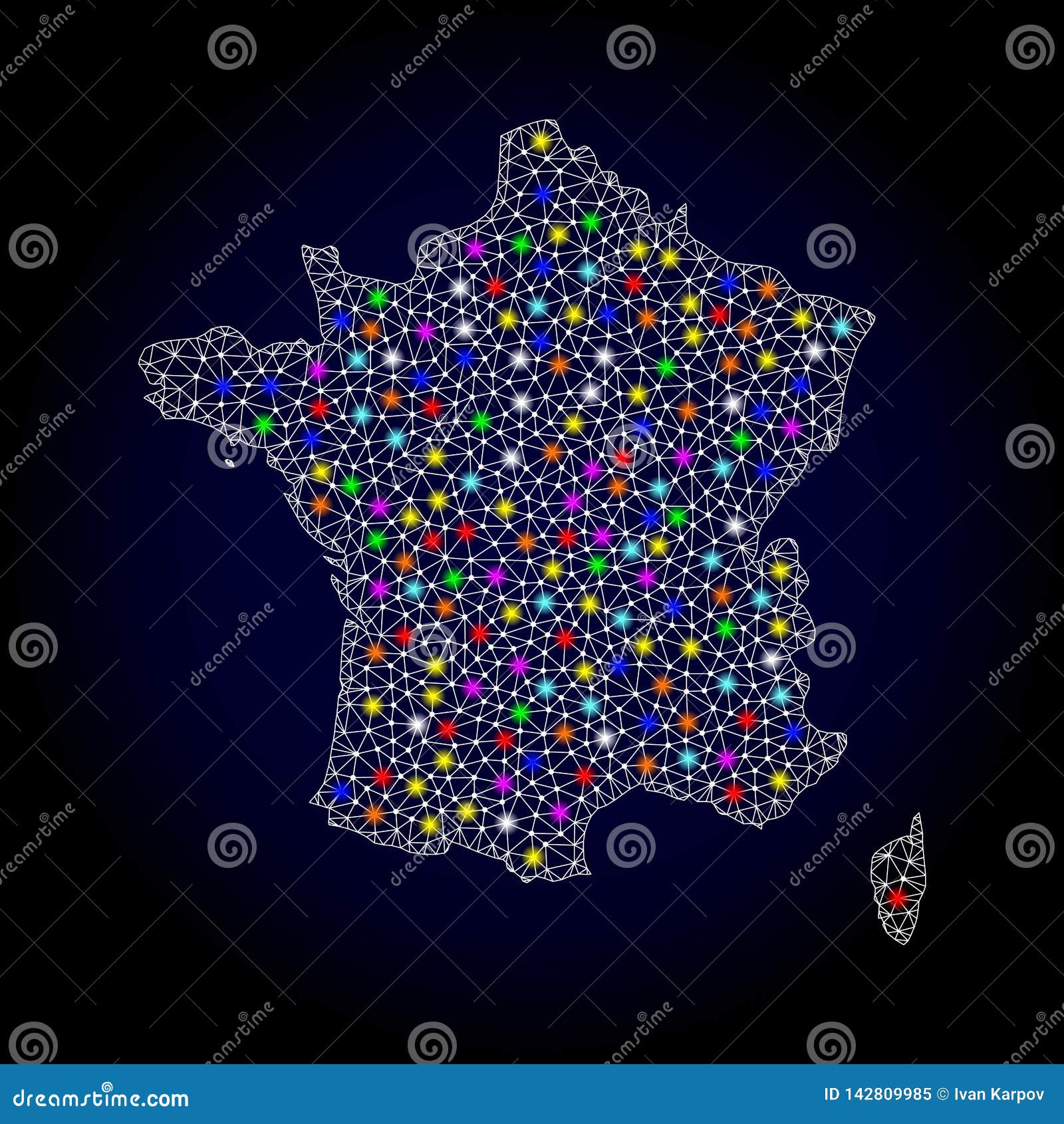 Mesh 2D Map of France with Colorful Light Spots Stock Vector ...