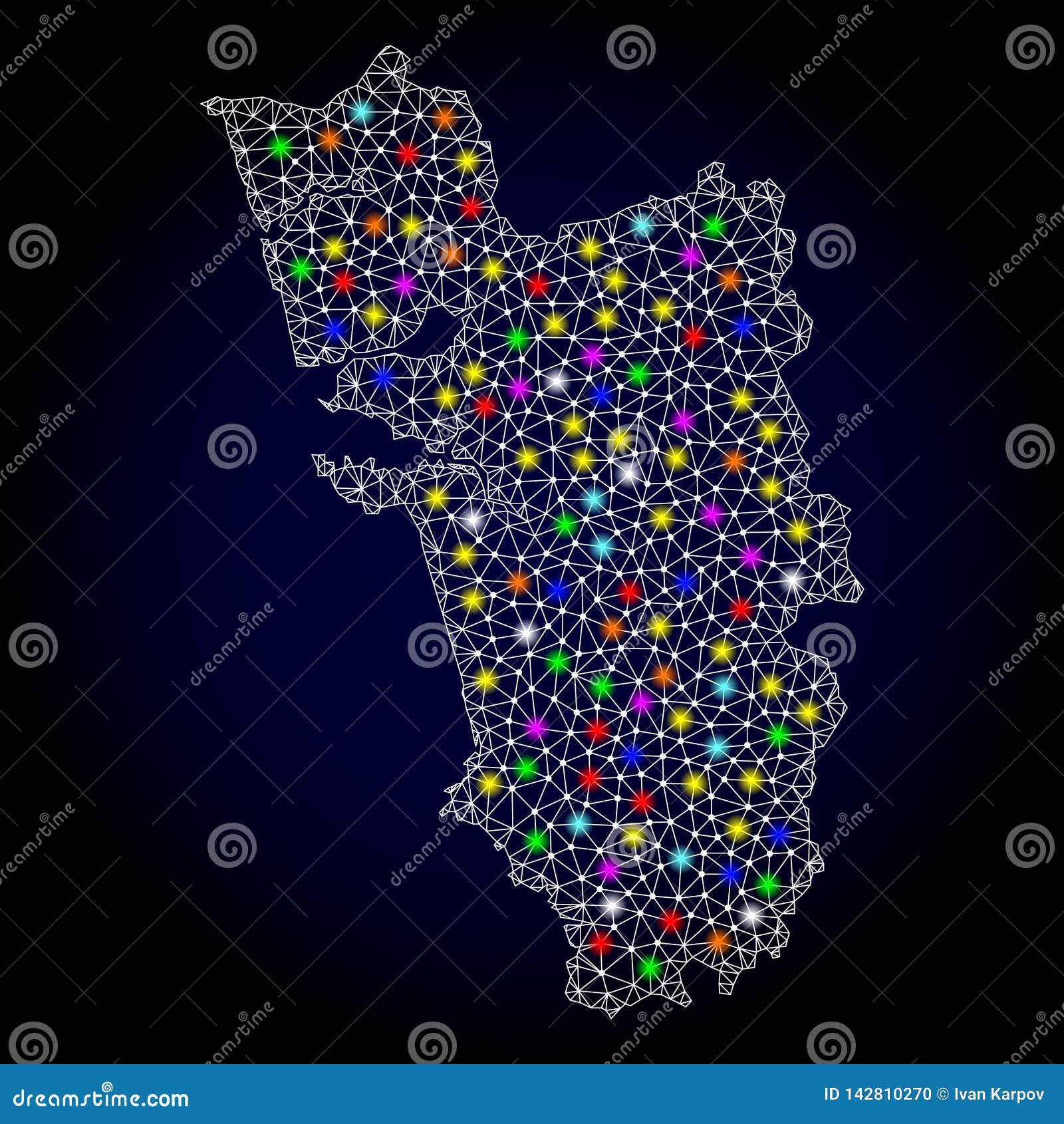 Mesh Carcass Map of Goa State with Colorful Light Spots Stock Vector ...