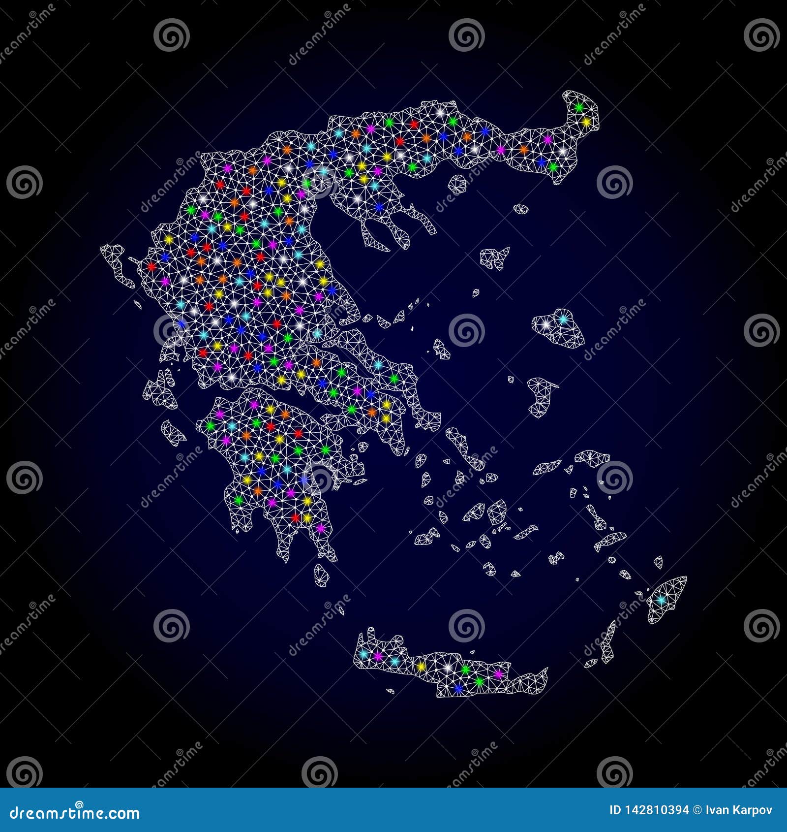 Mesh 2D Map of Greece with Bright Light Spots Stock Vector ...