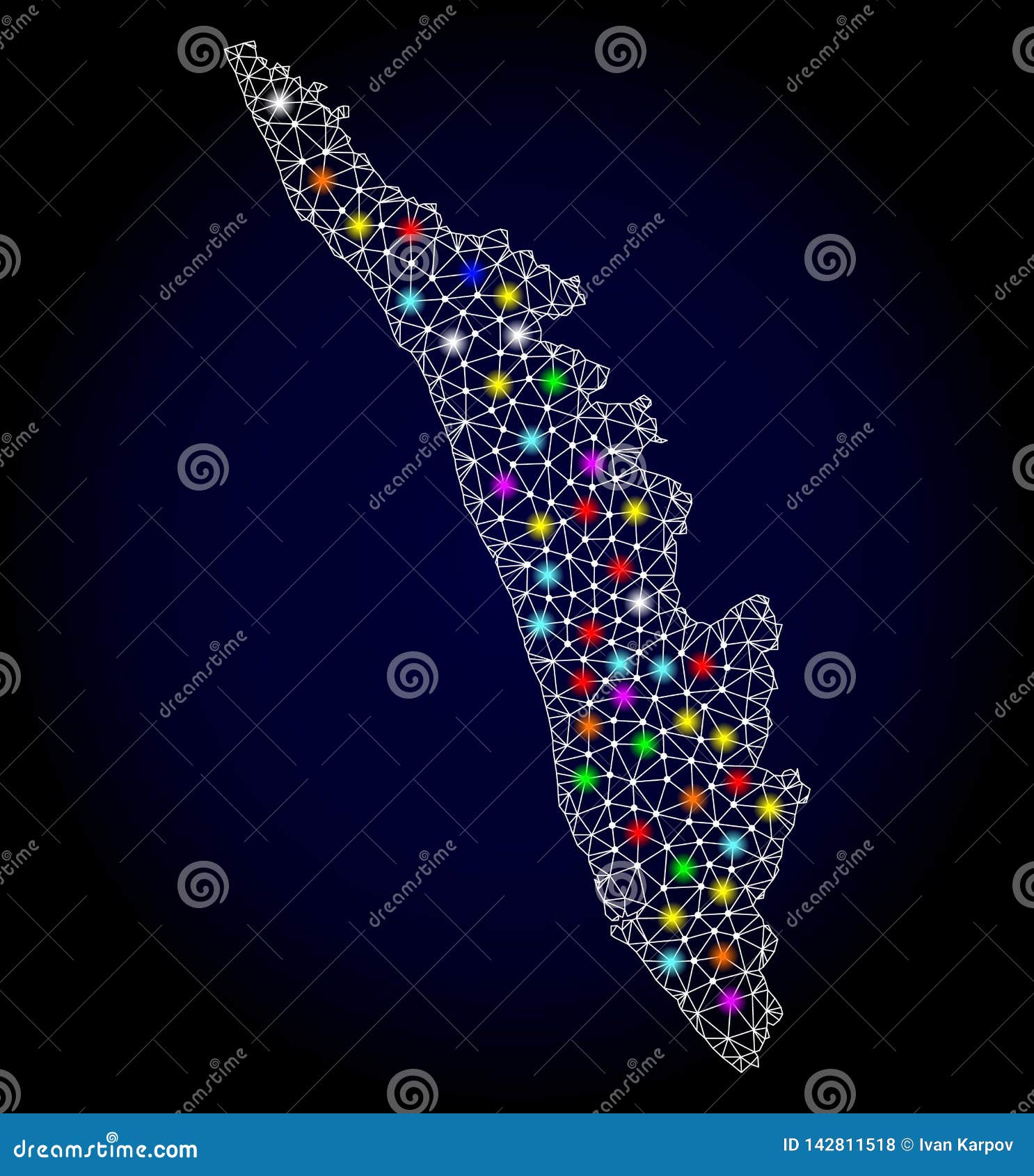 Mesh 2D Map of Kerala State with Bright Light Spots Stock Vector ...