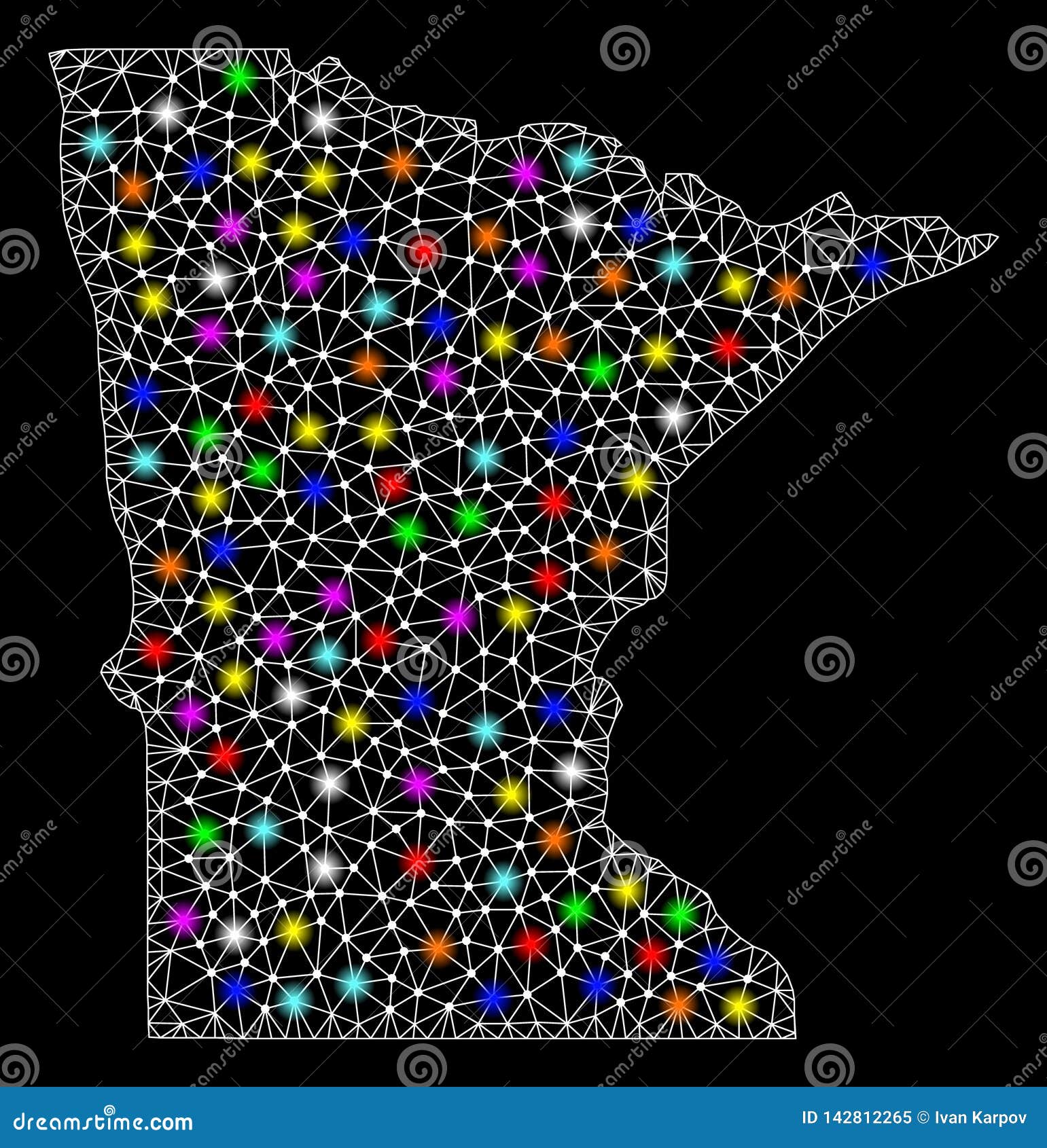 Mesh Network Map of Minnesota State with Bright Light Spots Stock ...