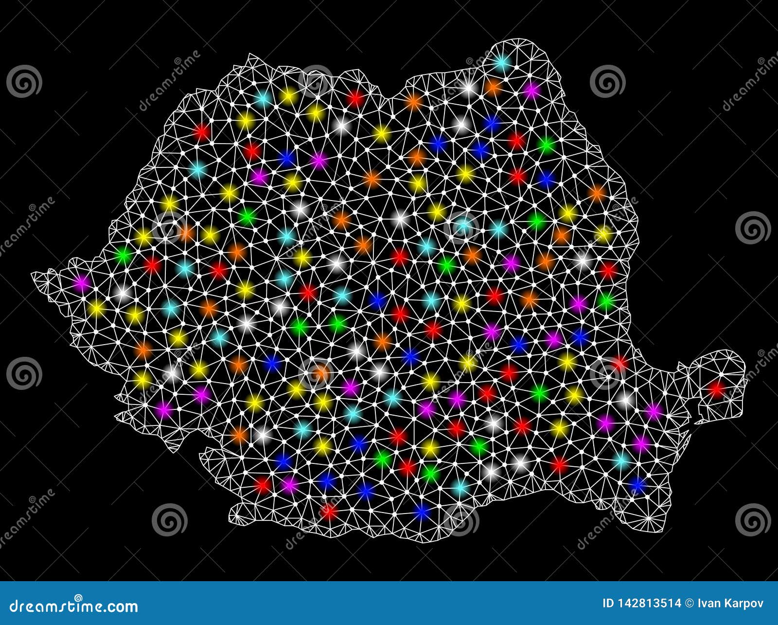 Mesh 2D Map of Romania with Bright Light Spots Stock Vector ...