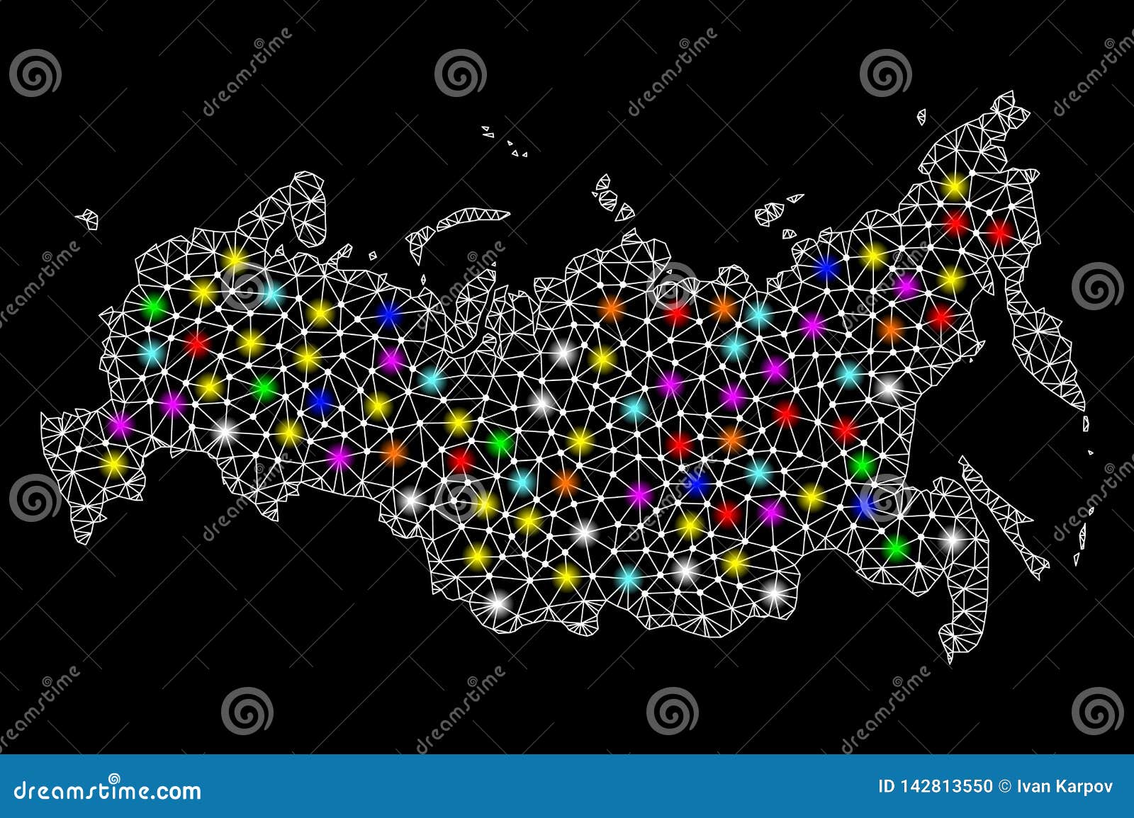 Mesh Network Map of Russia with Colorful Light Spots Stock Vector ...