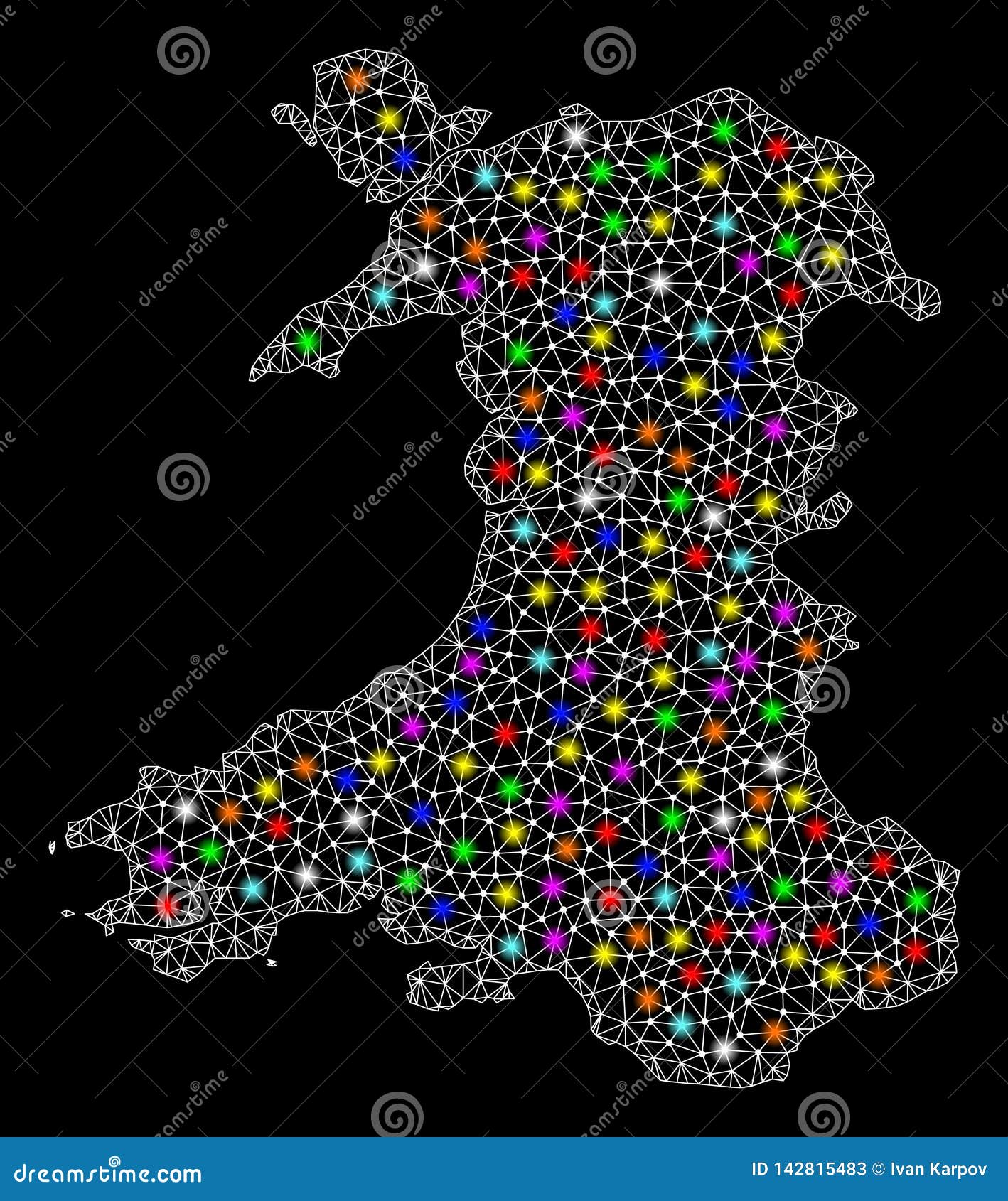 Mesh 2D Map of Wales with Bright Light Spots Stock Vector ...